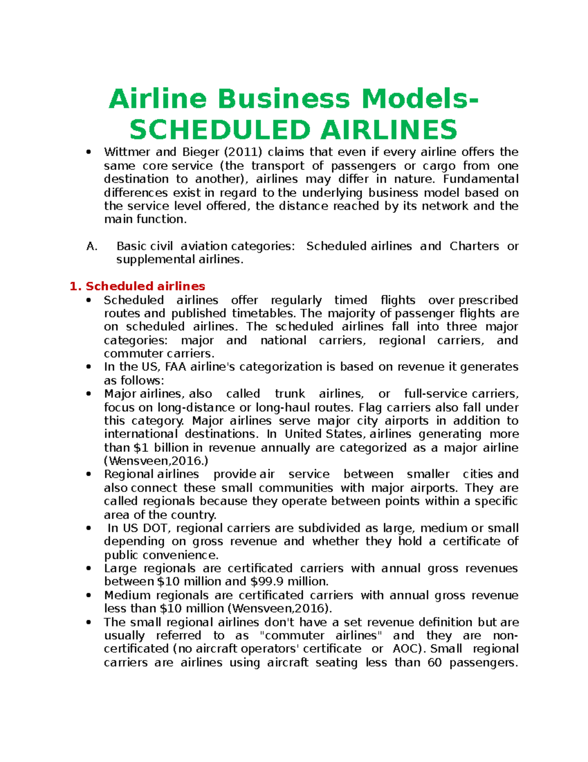 Airline Business Models - BS International Travel and Tourism Management - Studocu