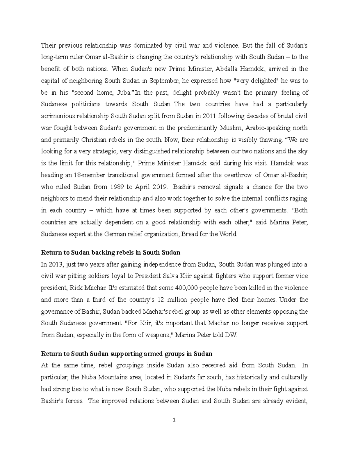 Abraham Dau - Their previous relationship was dominated by civil war ...