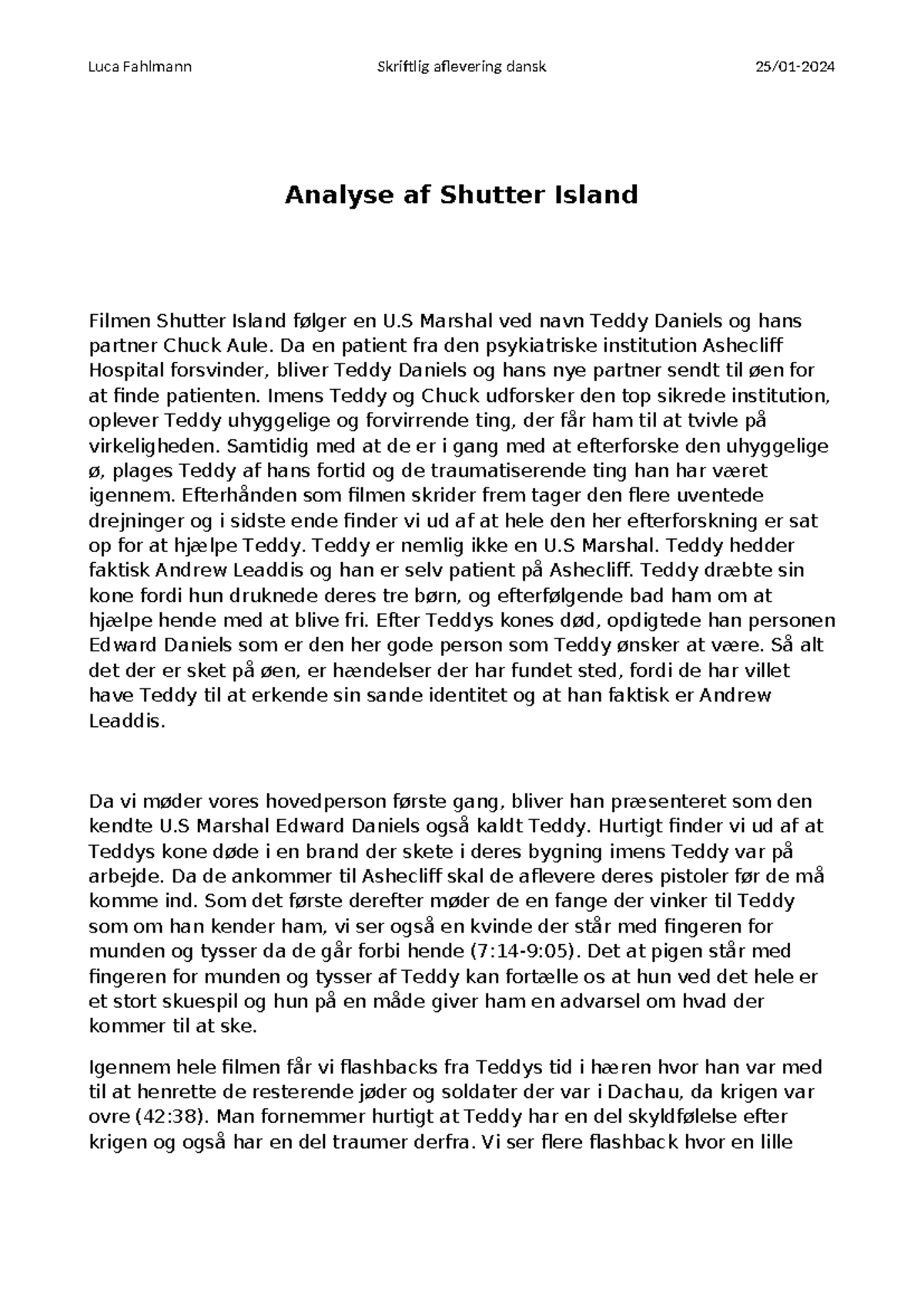 Analyse af Shutter Island - Aflevering - Dansk - Analyse af Shutter ...