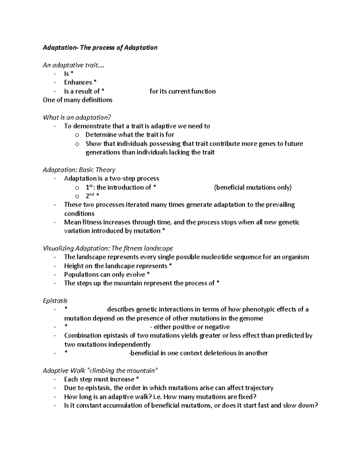 Bio 409-Adaptation - Practice study guide to follow along with the ...