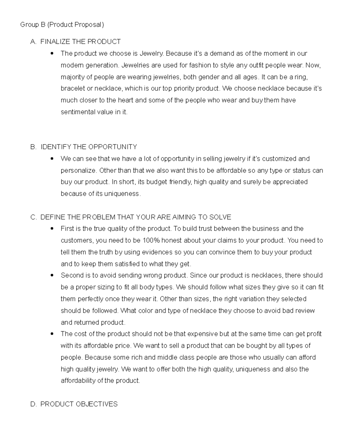 Group B Product Proposal - FINALIZE THE PRODUCT The product we choose ...