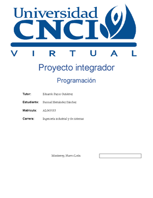 Proyecto integrador - UNIVERSIDAD CNCI VIRTUAL CURSO INDUCTIVO PROYECTO INTEGRADOR TUTOR: Karla ...
