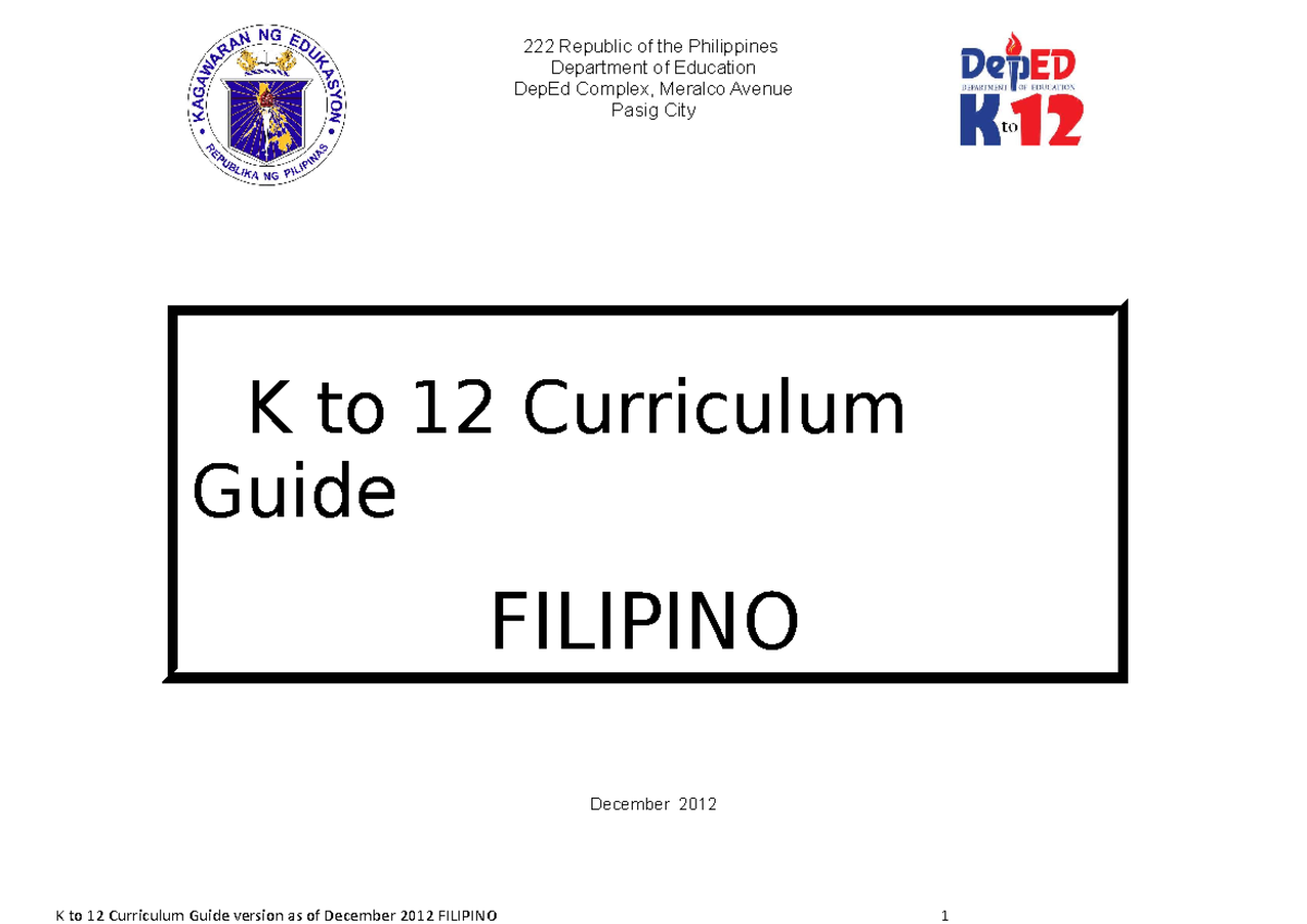 143769217 K to 12 Curriculum Guide Filipino Pamantayang Pangnilalaman 