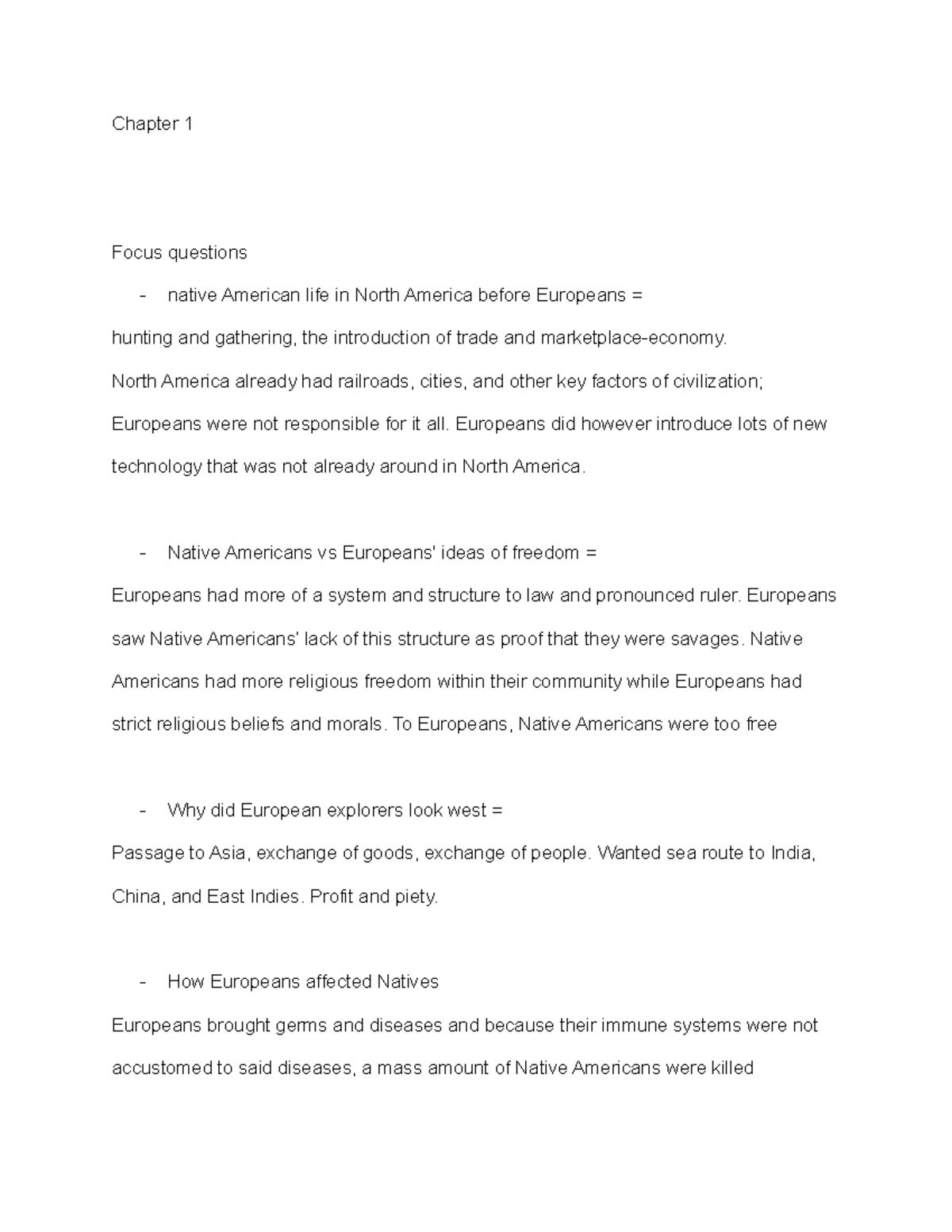 History book notes 15 - Chapter 1 Focus questions - native American ...