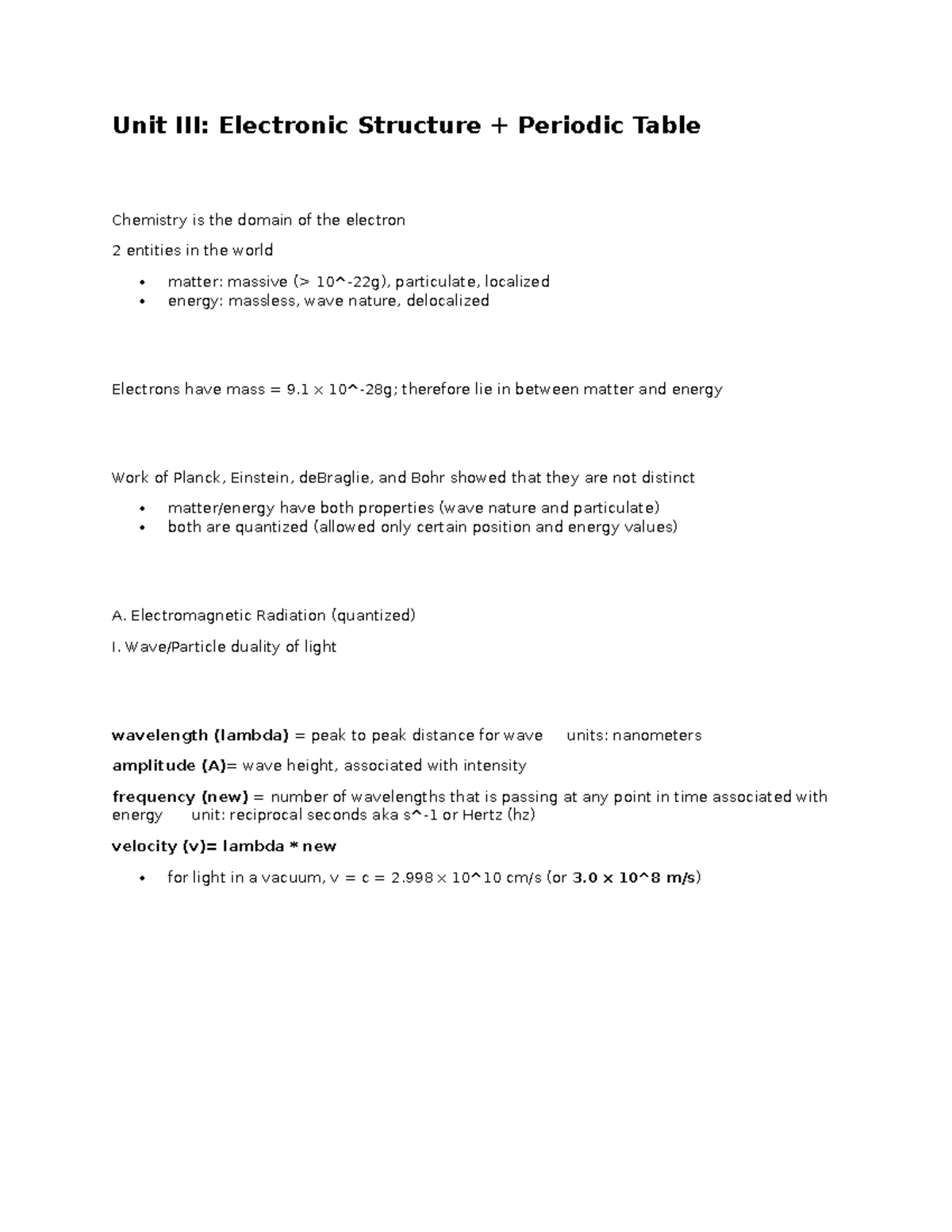 Unit III Structure and Periodic Table CHEM103 - Unit III: Electronic ...