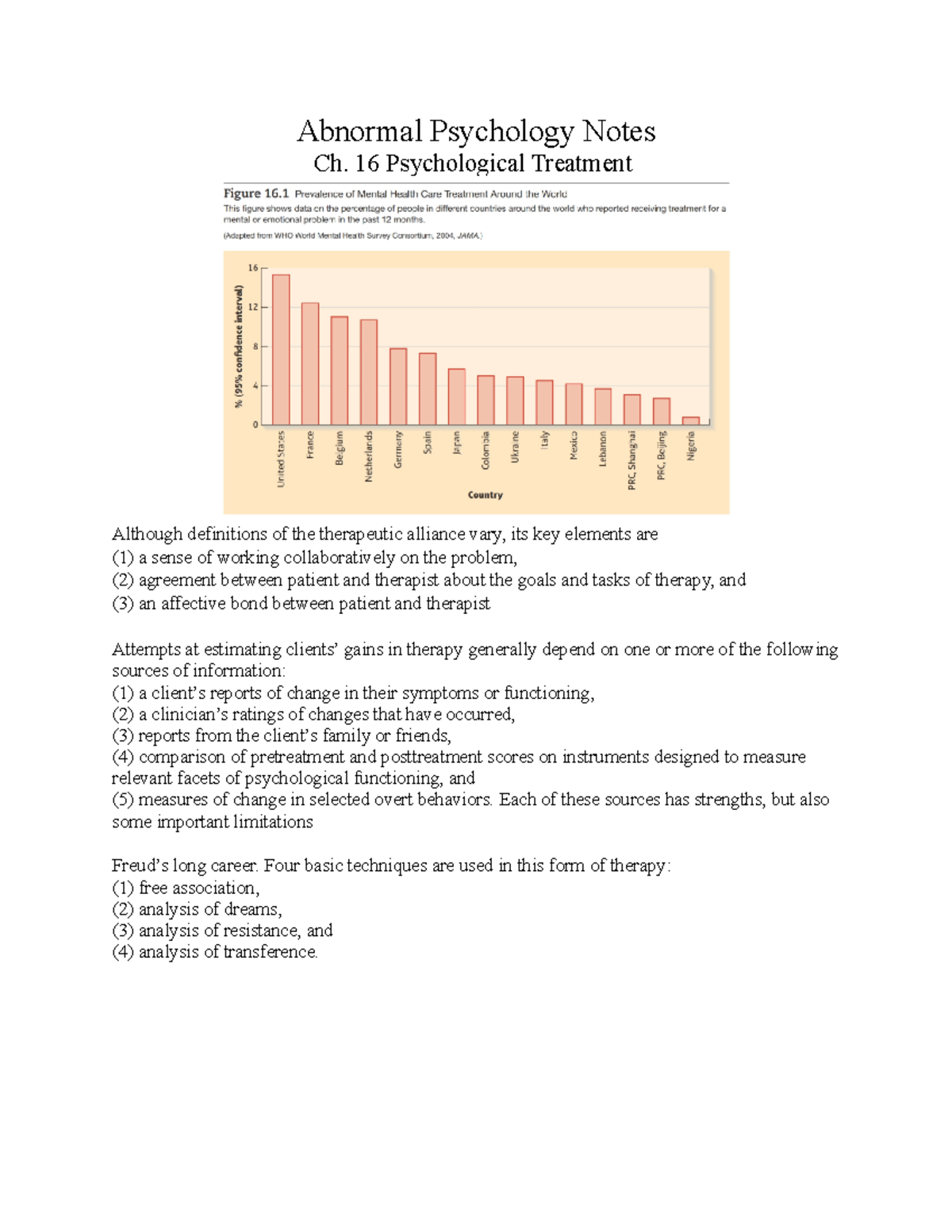 Abnormal Psychology Notes Ch - 16 Psychological Treatment Although ...
