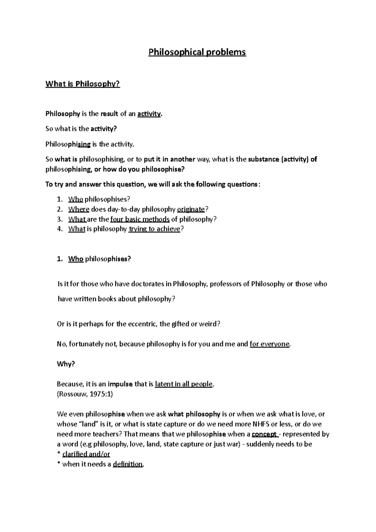 Lecture one as notes and not power point What is Philosophy ...