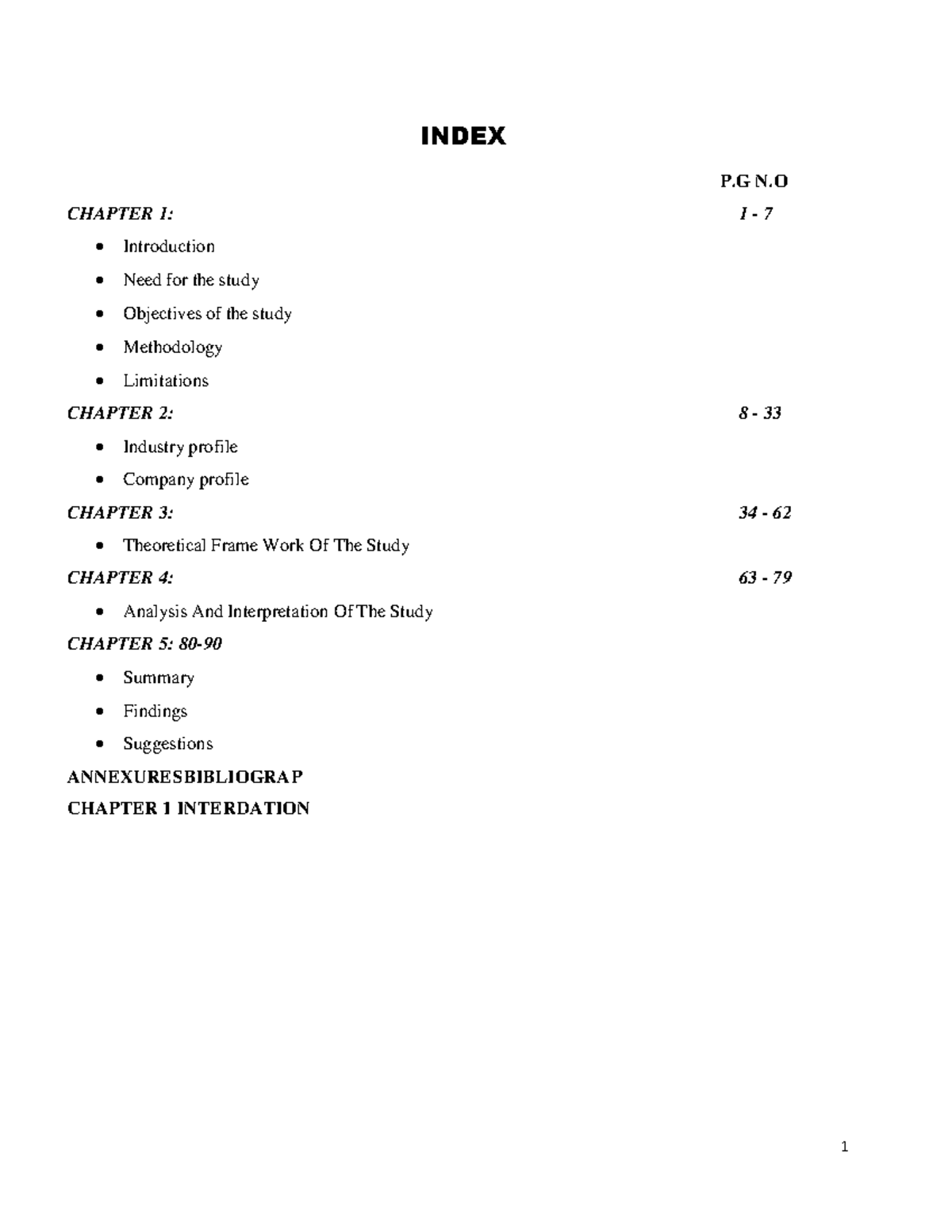 Murali Fortune PDF - INDEX P N CHAPTER 1: 1 - 7 Introduction Need for the study Objectives of ...