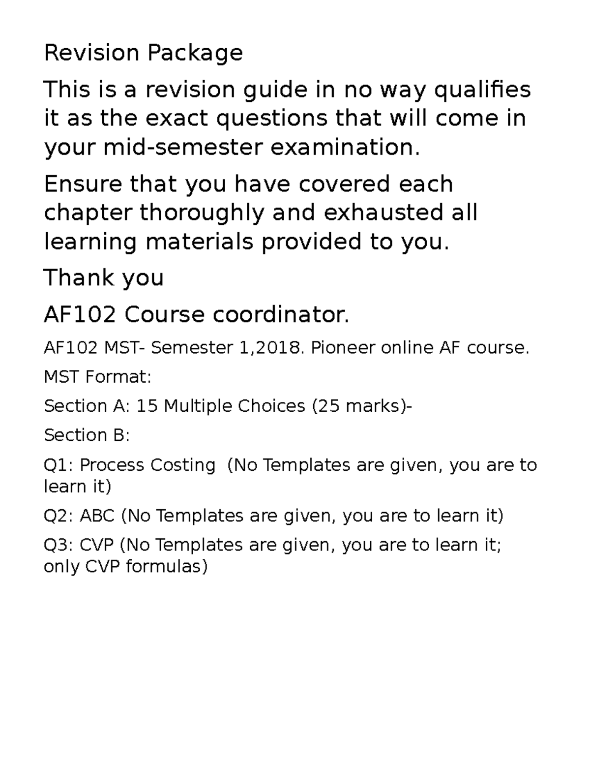 AF102 - MST Revision Questions - Revision Package This is a revision ...