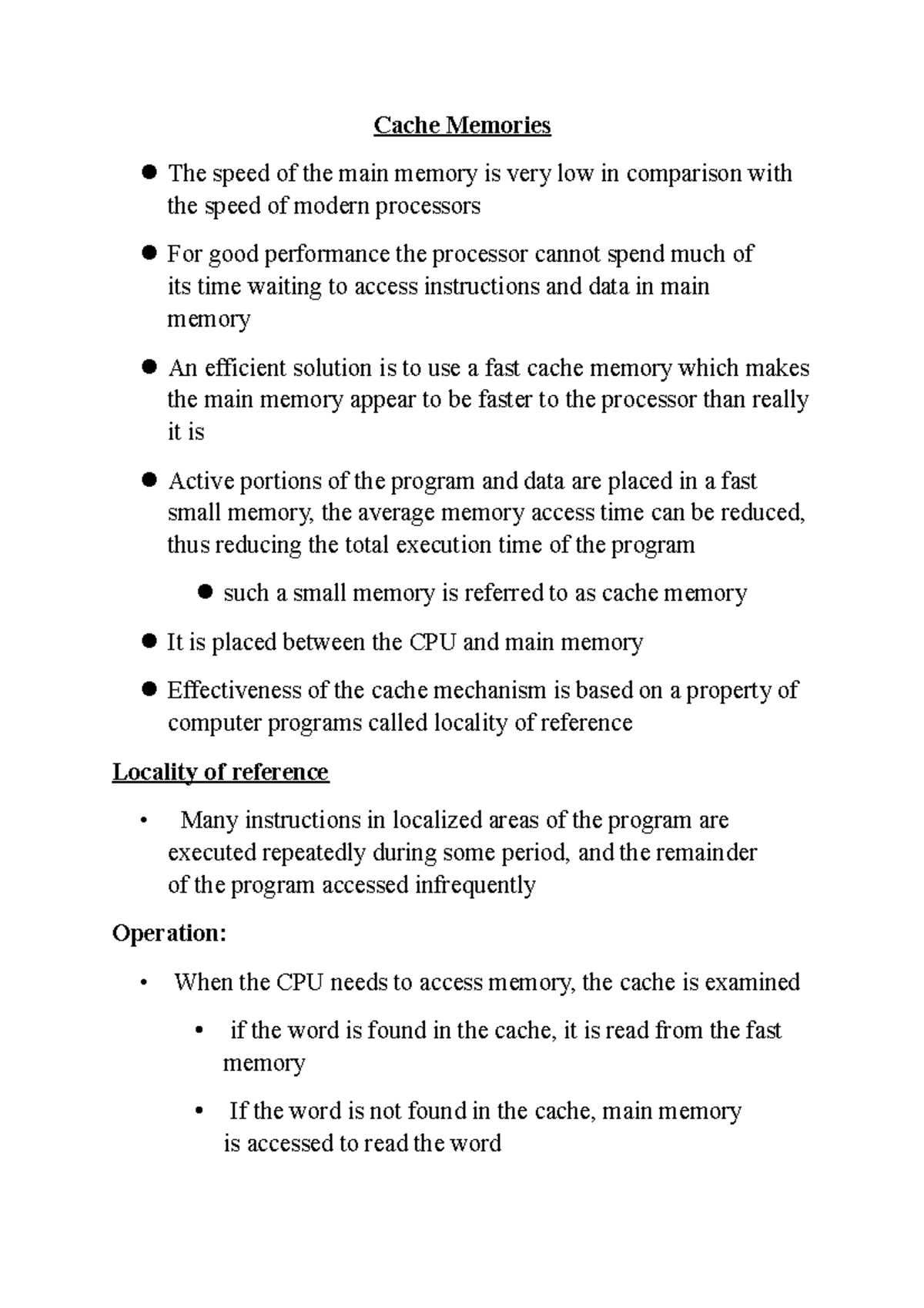 Cache Memory - Computer Science - MG University - Studocu