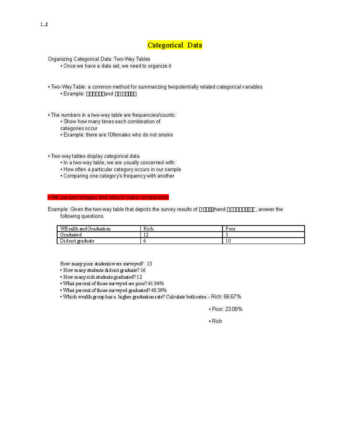 Statstics 3 - 1. Categorical Data Organizing Categorical Data: Two-Way ...