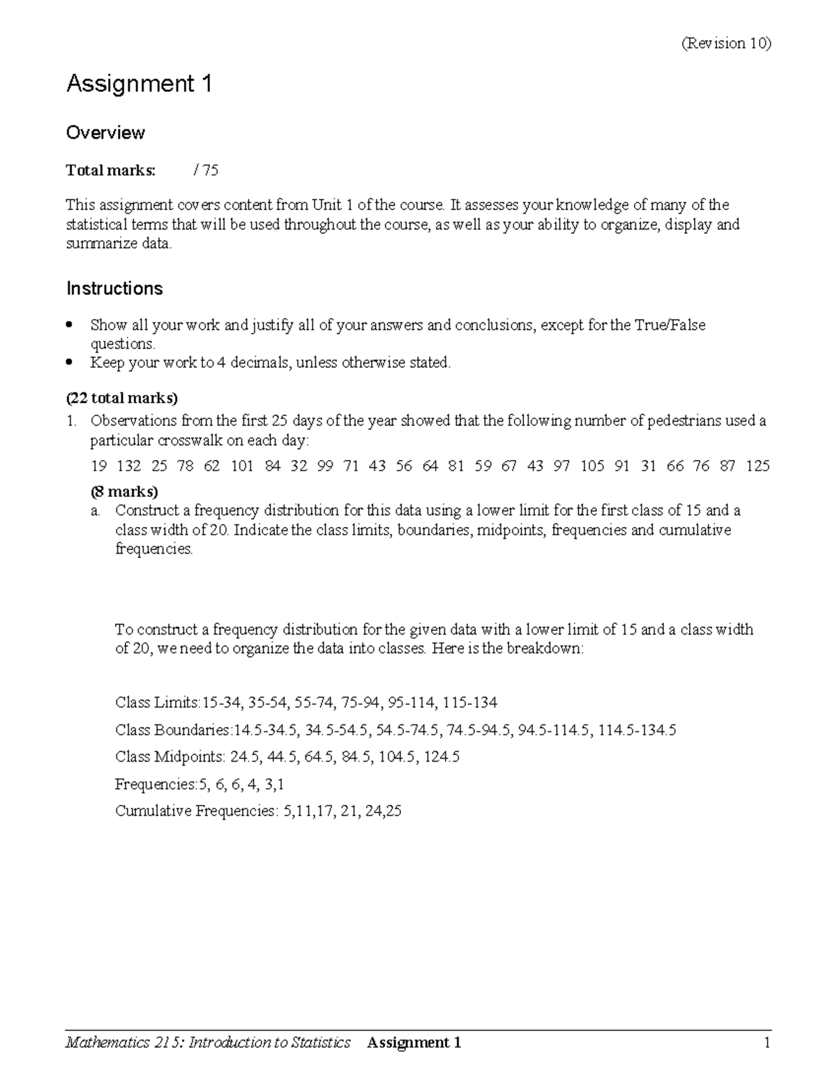 Assignment 01-done - Test - Assignment 1 Overview Total marks: / 75 ...