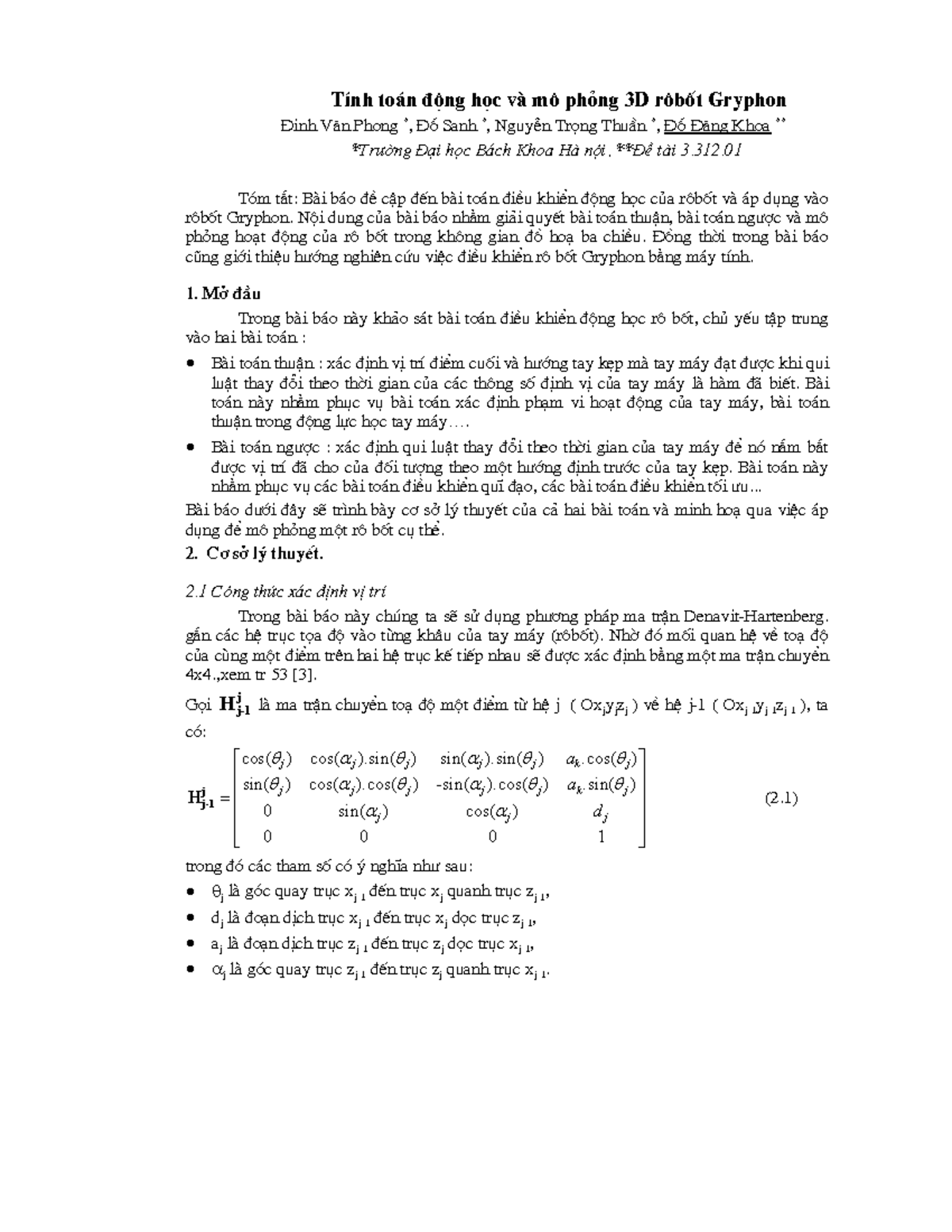 Tinh toan dong hoc va mo phong 3D robot Gryphon - TÝnh to ̧n ®éng häc ...