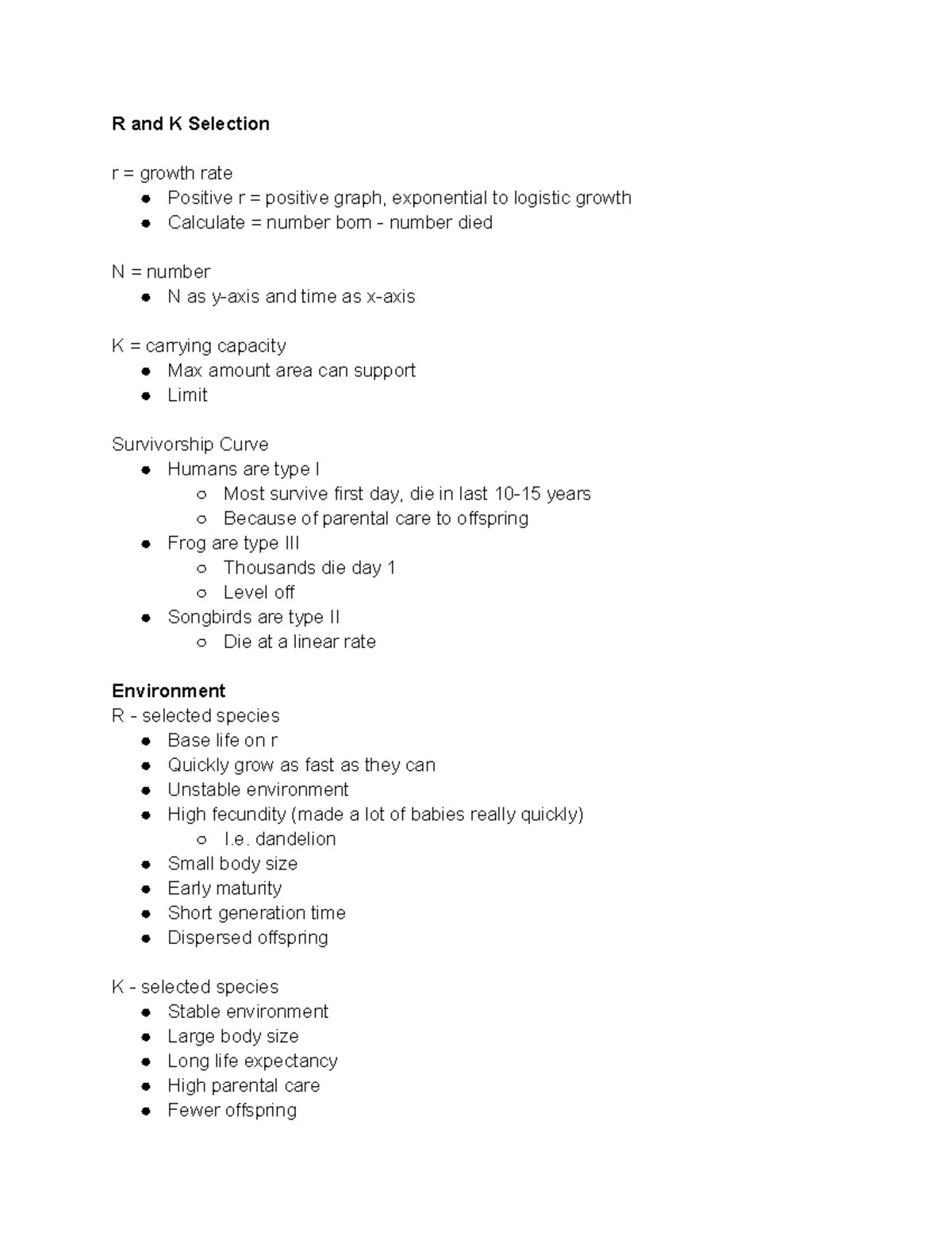 R and k selection bozeman notes - R and K Selection r = growth rate ...