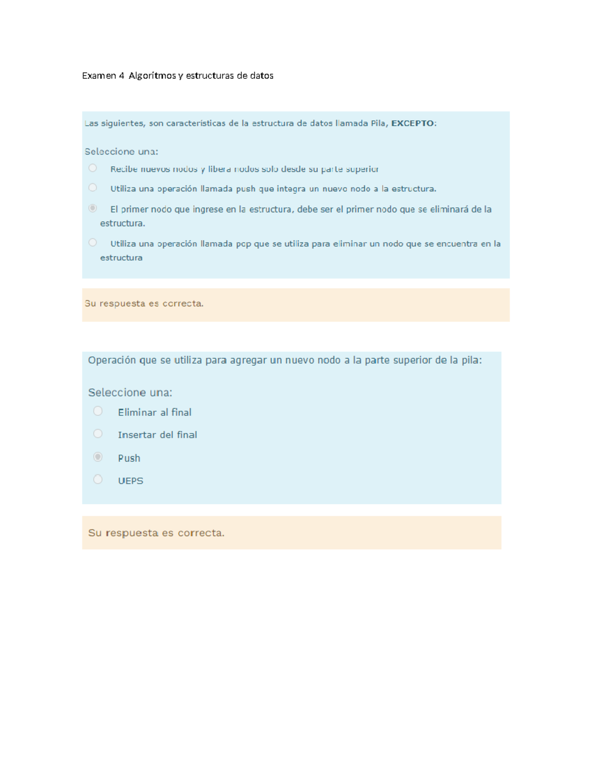Examen 4 Algoritmos y estructuras de datos - Studocu