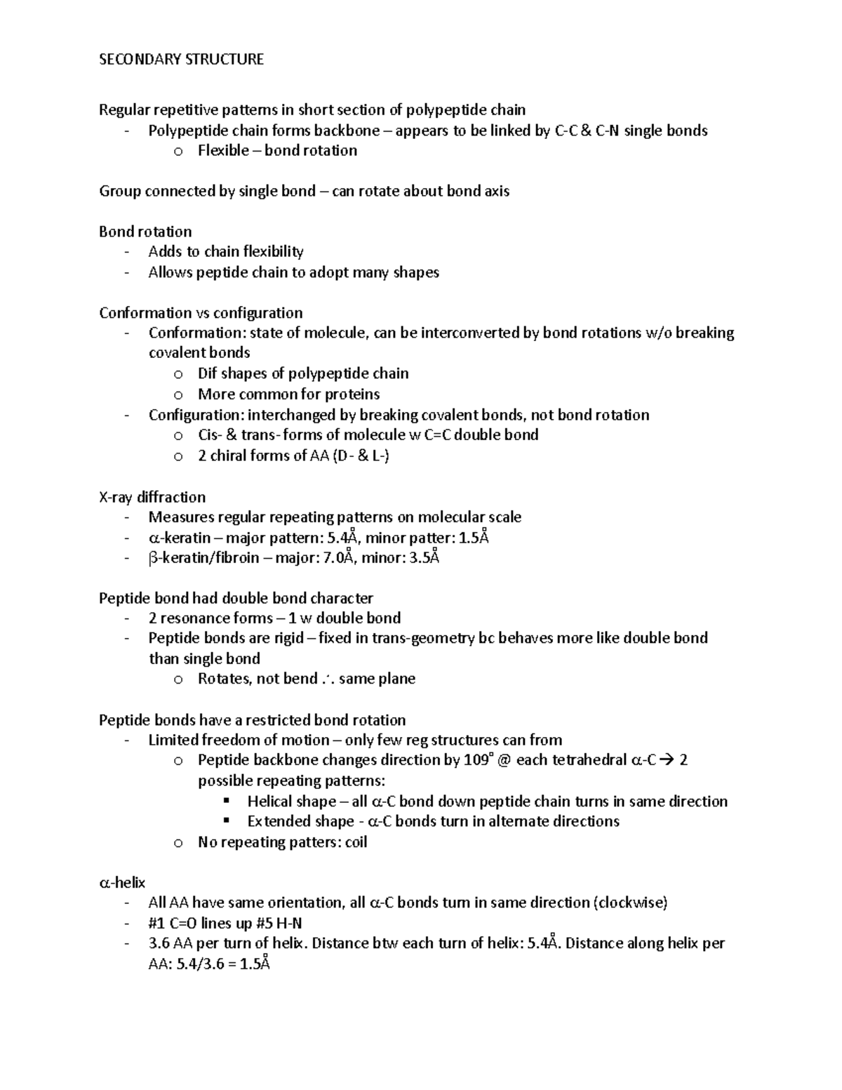 BIOC2580 - secondary structure - SECONDARY STRUCTURE Regular repetitive ...