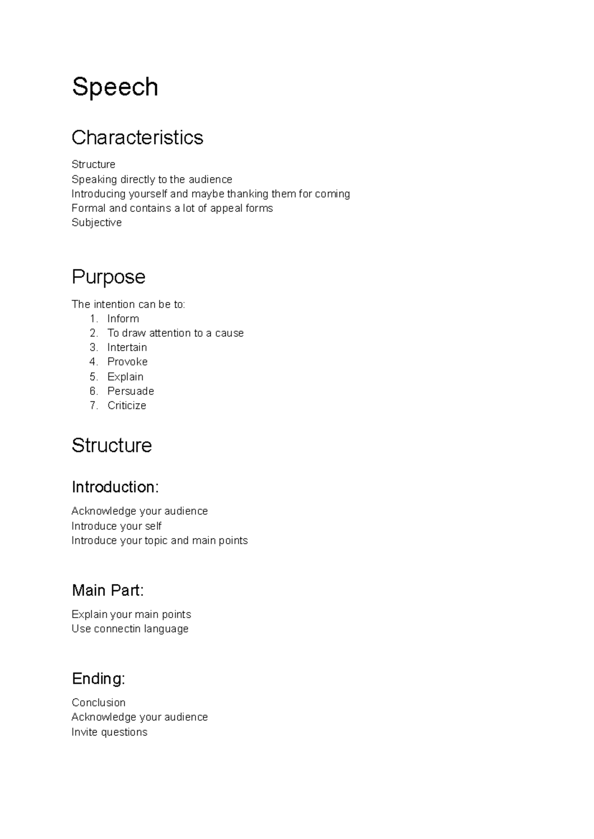 Speech guide - Hhhj - Speech Characteristics Structure Speaking ...