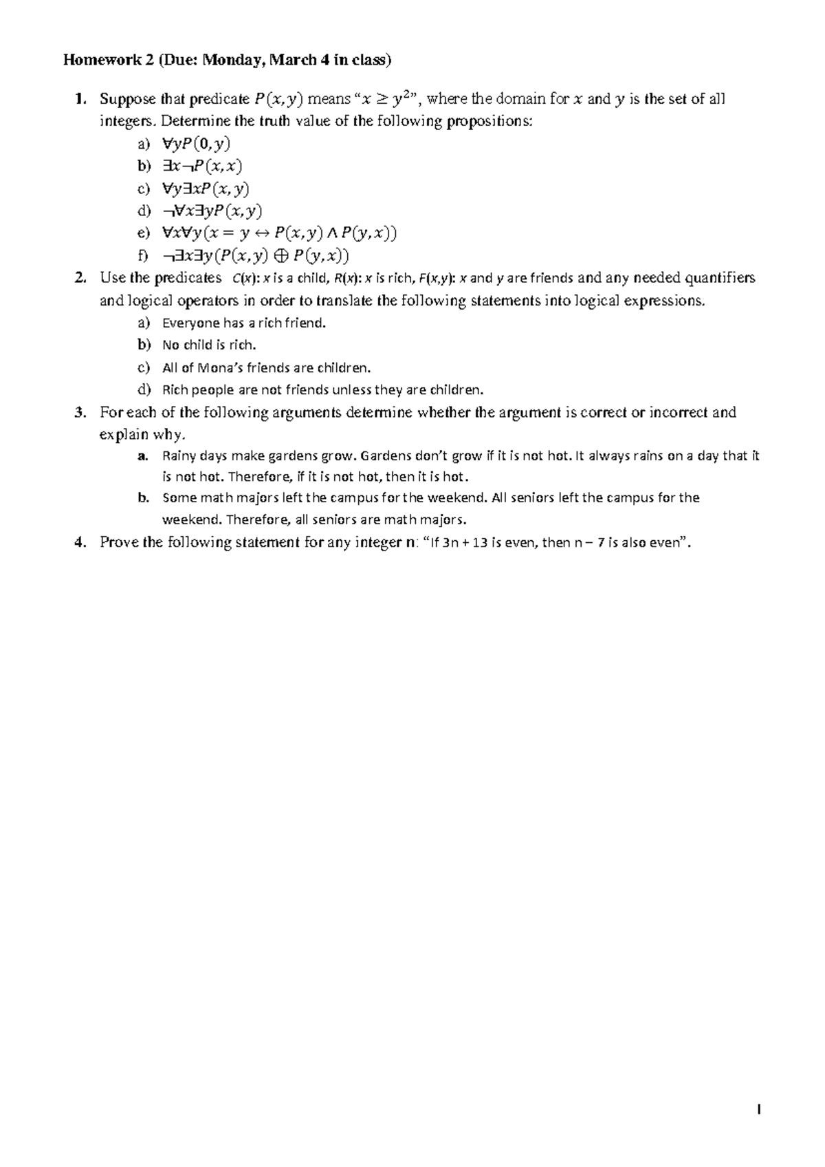 Hw2 - 1 Homework 2 (Due: Monday, March 4 in class) Suppose that ...