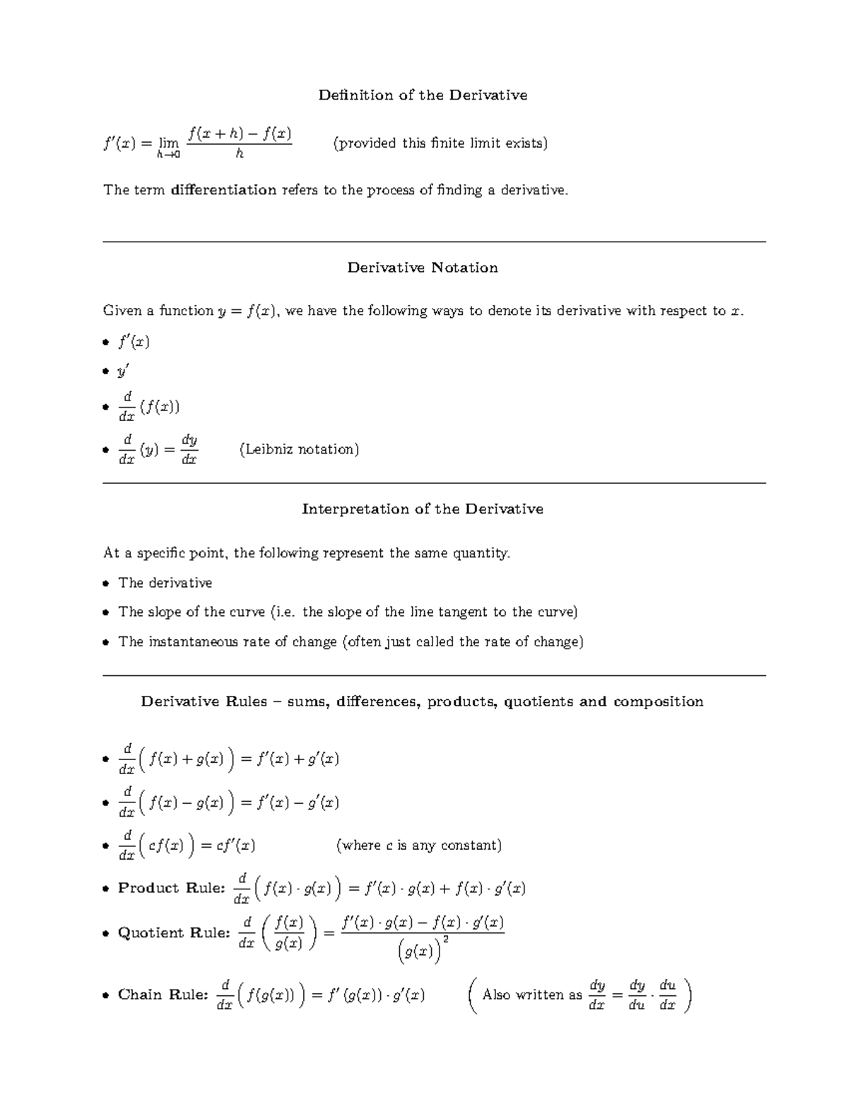 Derivative-rules - Definition of the Derivative - Definition of the ...