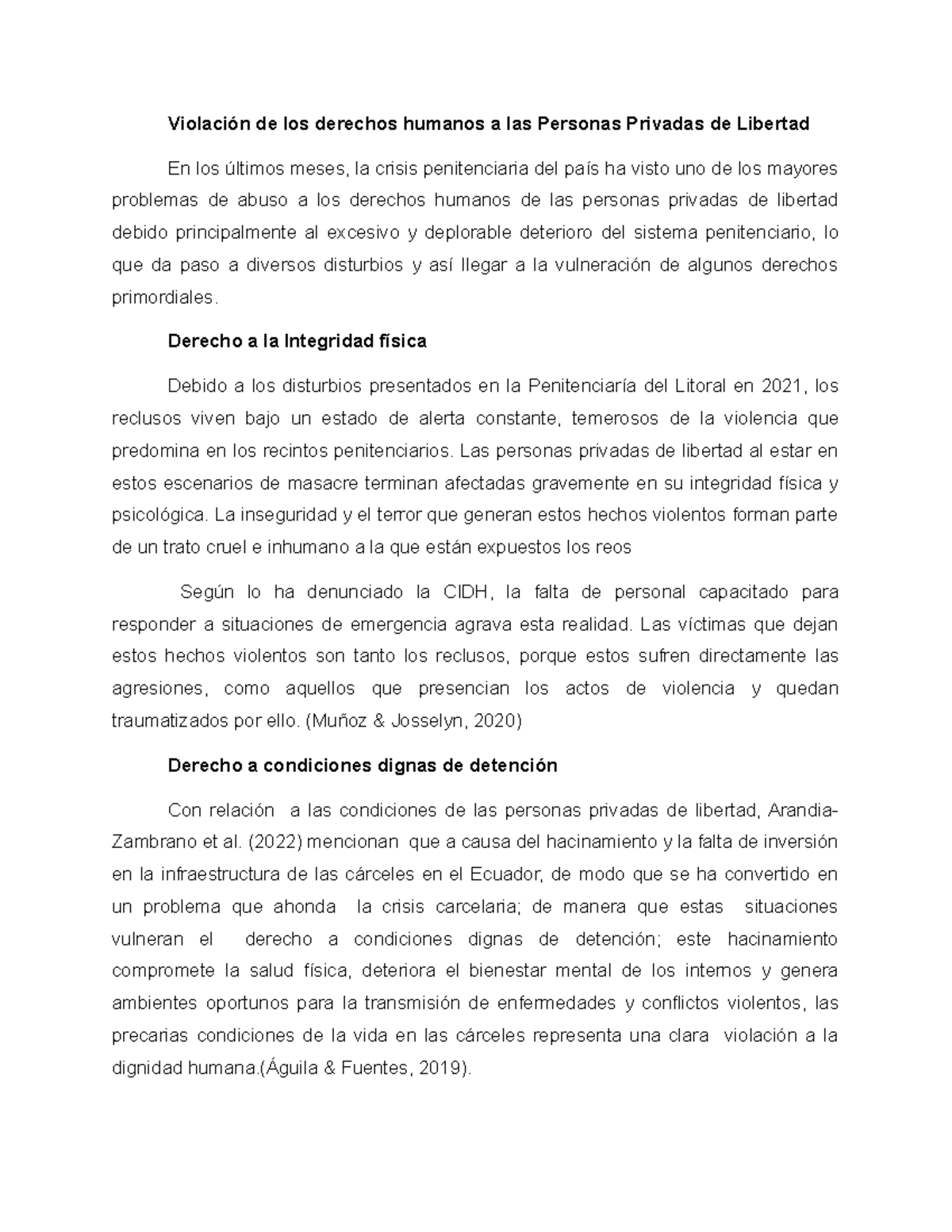 Violación de los derechos humanos a las Personas Privadas de Libertad - Derecho a la Integridad ...