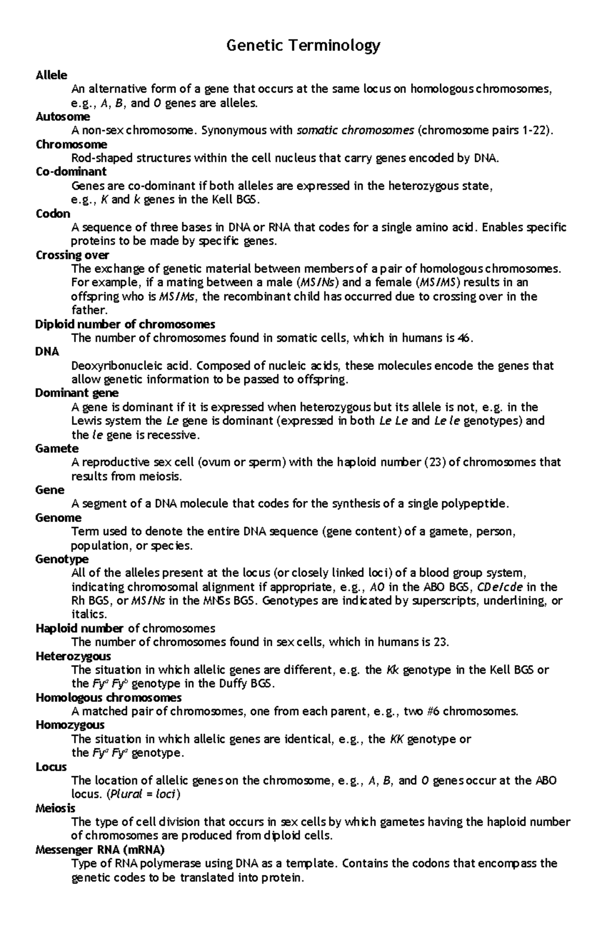 Genetic terminologies - Genetic Terminology Allele An alternative form ...