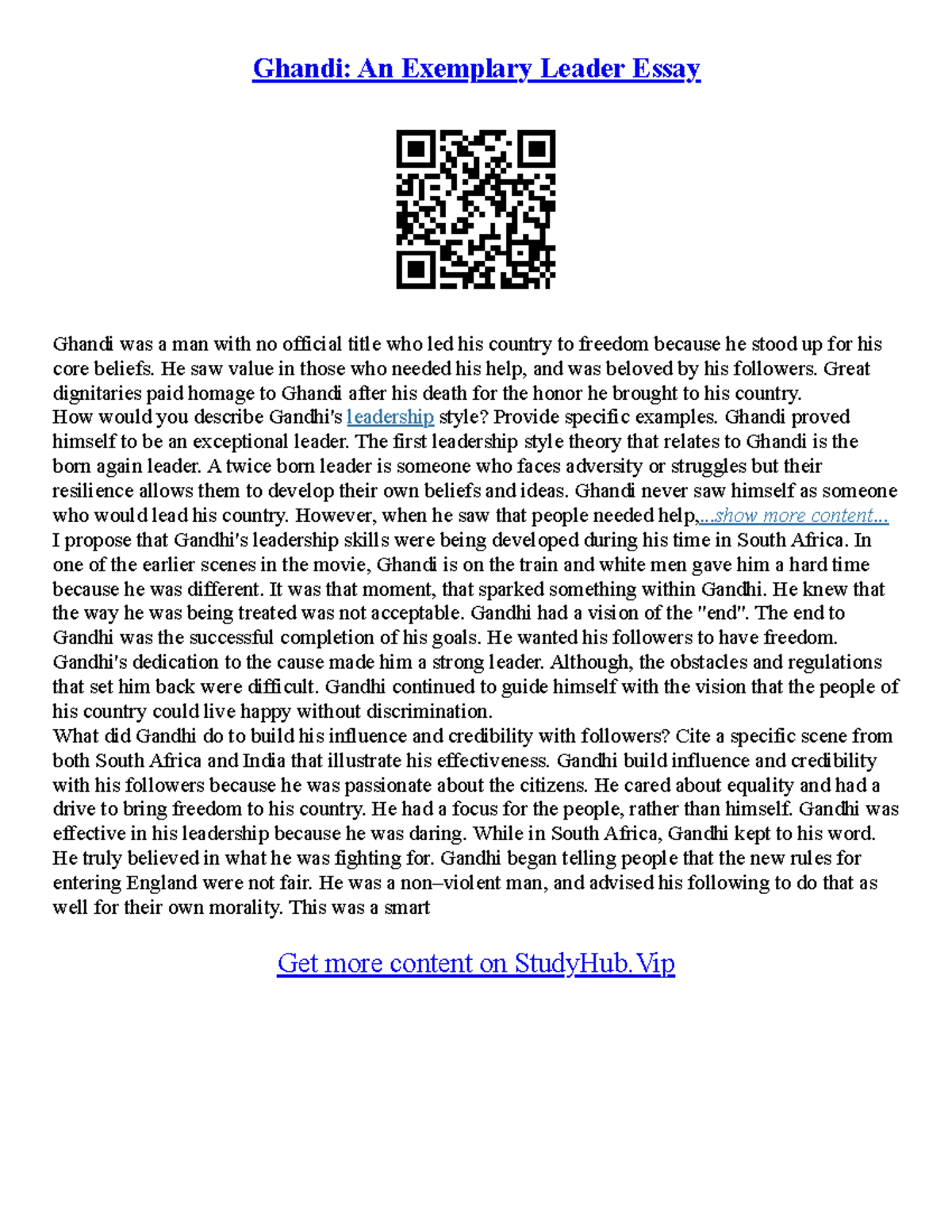 My Favourite Leader Mahatma Gandhi Essay - Ghandi: An Exemplary Leader ...