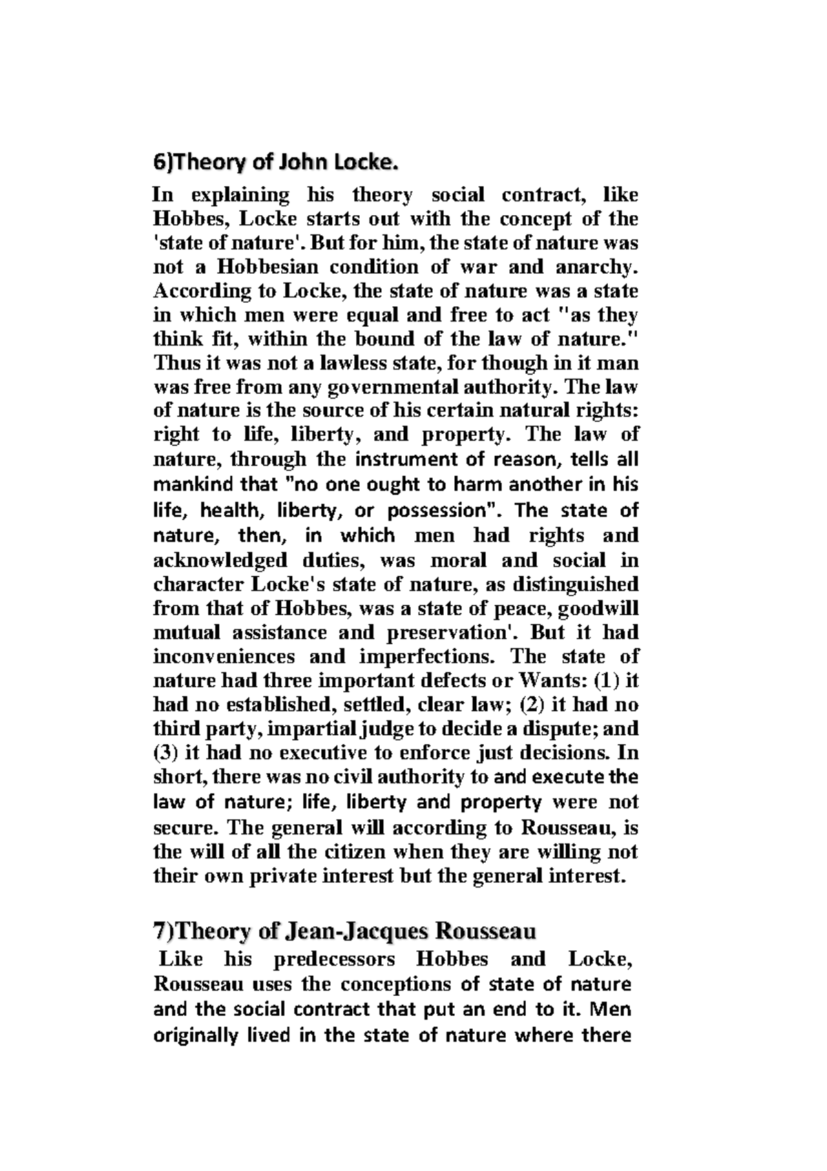 Locke and rousseau - 6)Theory of John Locke. In explaining his theory ...
