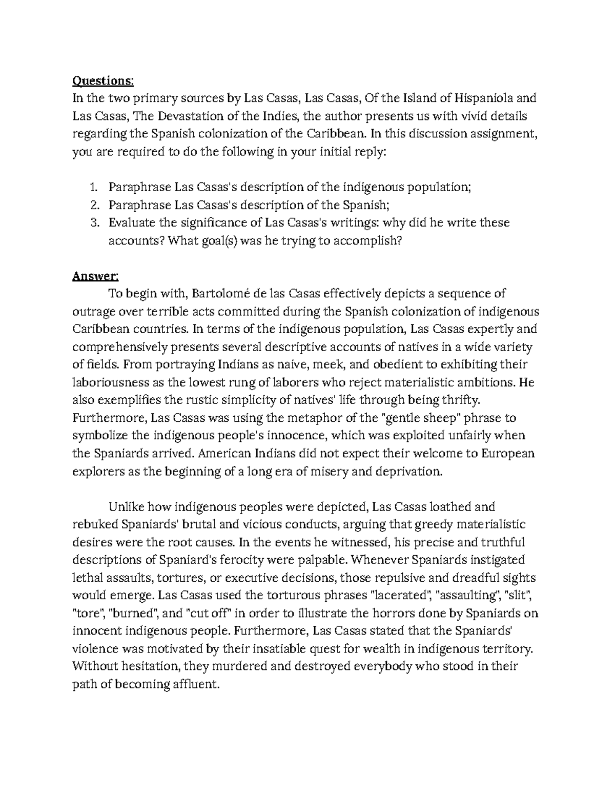 Significance of Las Casas' Writings on Spanish Colonization of the ...
