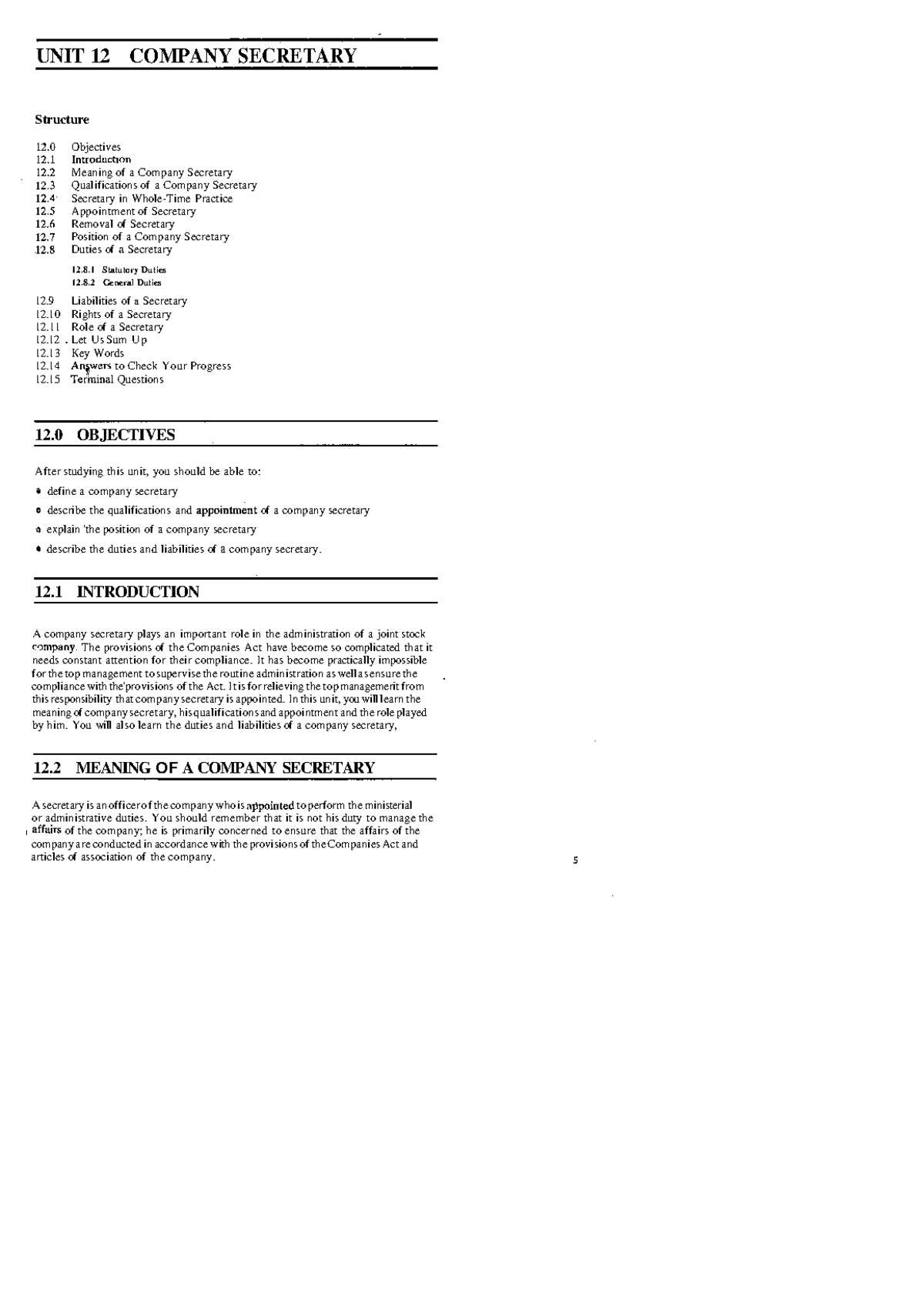 The worth of Business - UNIT 12 COMPANY SECRETARY Structure Objectives ...