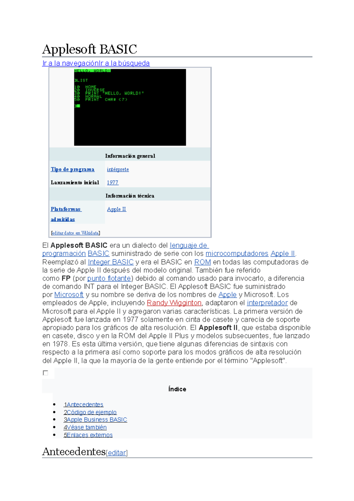 Applesoft Basic - Applesoft BASIC Ir a la navegaciónIr a la búsqueda Información general Tipo de ...