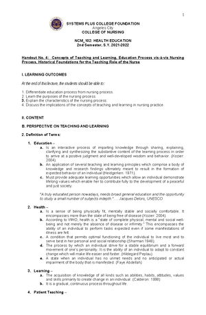 Revised Health Ed HO 12 - SYSTEMS PLUS COLLEGE FOUNDATION Angeles City ...