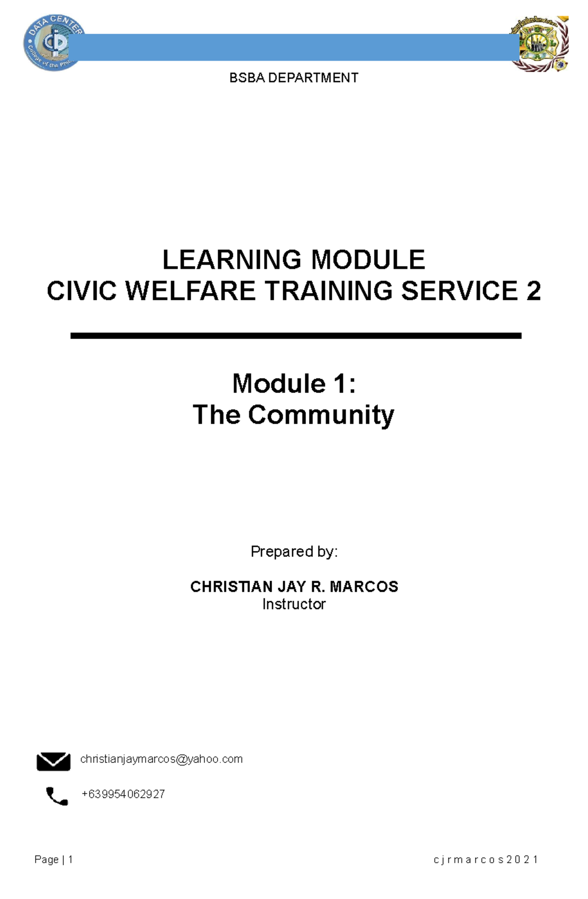 Module 1 - For NSTP 2 - BSBA DEPARTMENT LEARNING MODULE CIVIC WELFARE ...