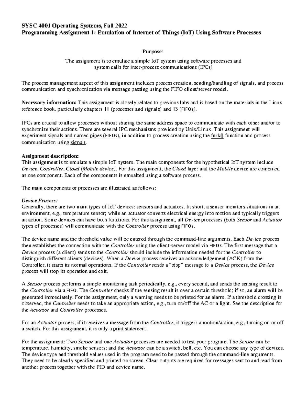 Os Assignment 1 Fall 2022 - SYSC 4001 Operating Systems, Fall 2022 Programming Assignment 1 ...