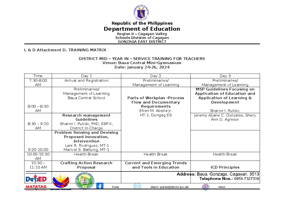 Inset-2024- Matrix - Inset - Republic of the Philippines Department of ...
