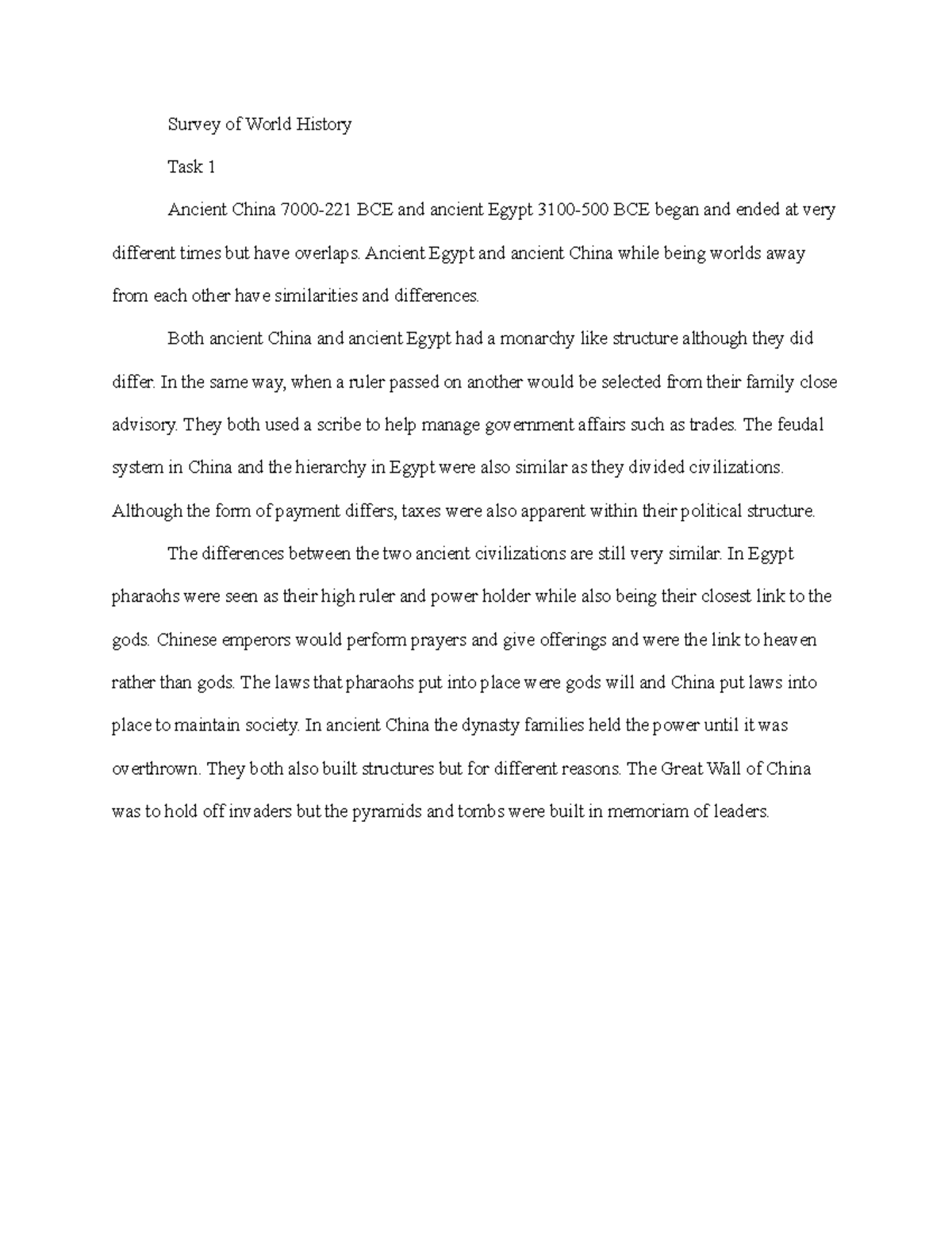 SWH-task 1-3 - Task 1 - Survey of World History Task 1 Ancient China ...