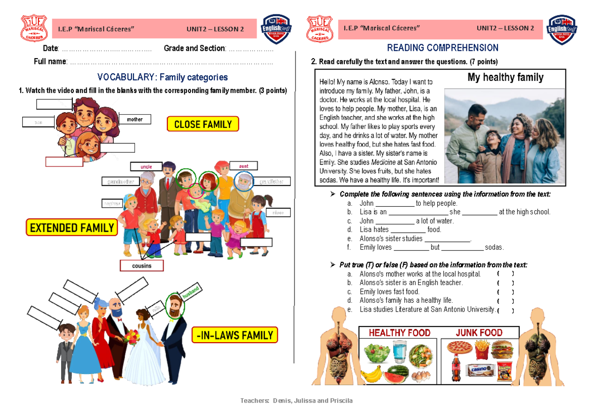 UNIT2 Worksheet 2 - Introducing a family member - Teachers: Denis ...