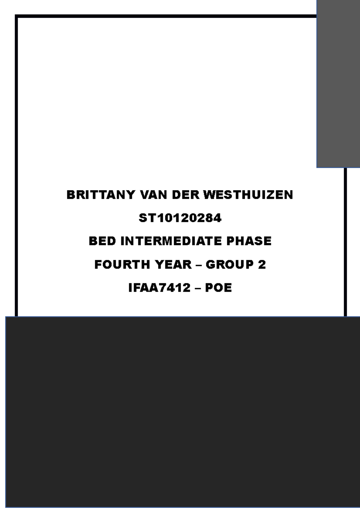 AFR POE - afr - BRITTANY VAN DER WESTHUIZEN ST BED INTERMEDIATE PHASE FOURTH YEAR – GROUP 2 ...