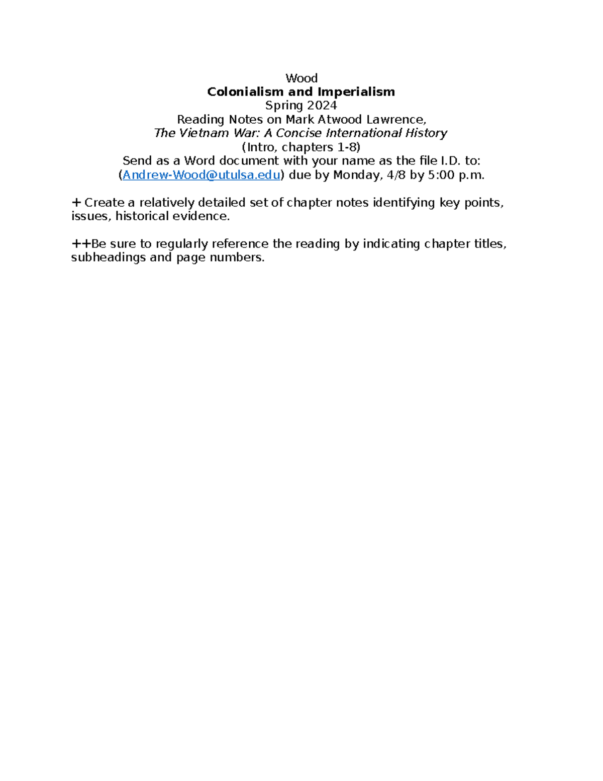 Atwood Lawrence Reading Notes Prompt - 4LAW 6880 - Wood Colonialism and ...