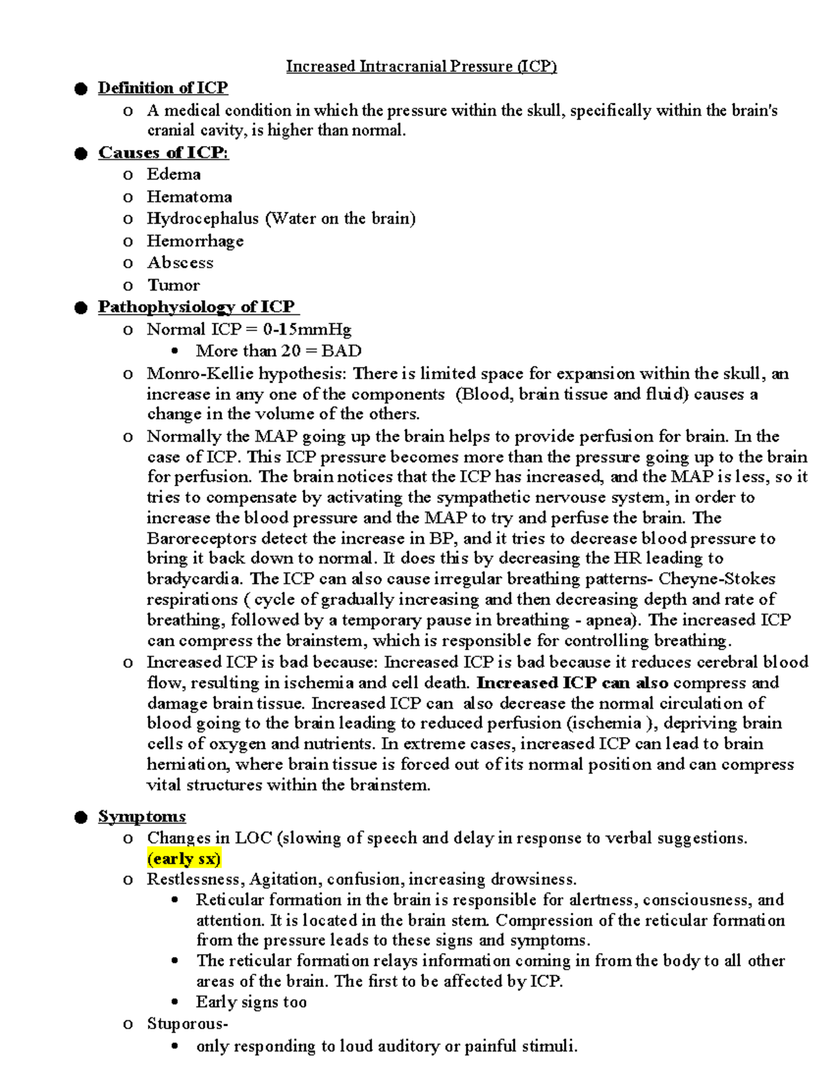 ICP - feave - Increased Intracranial Pressure (ICP) Definition of ICP o ...