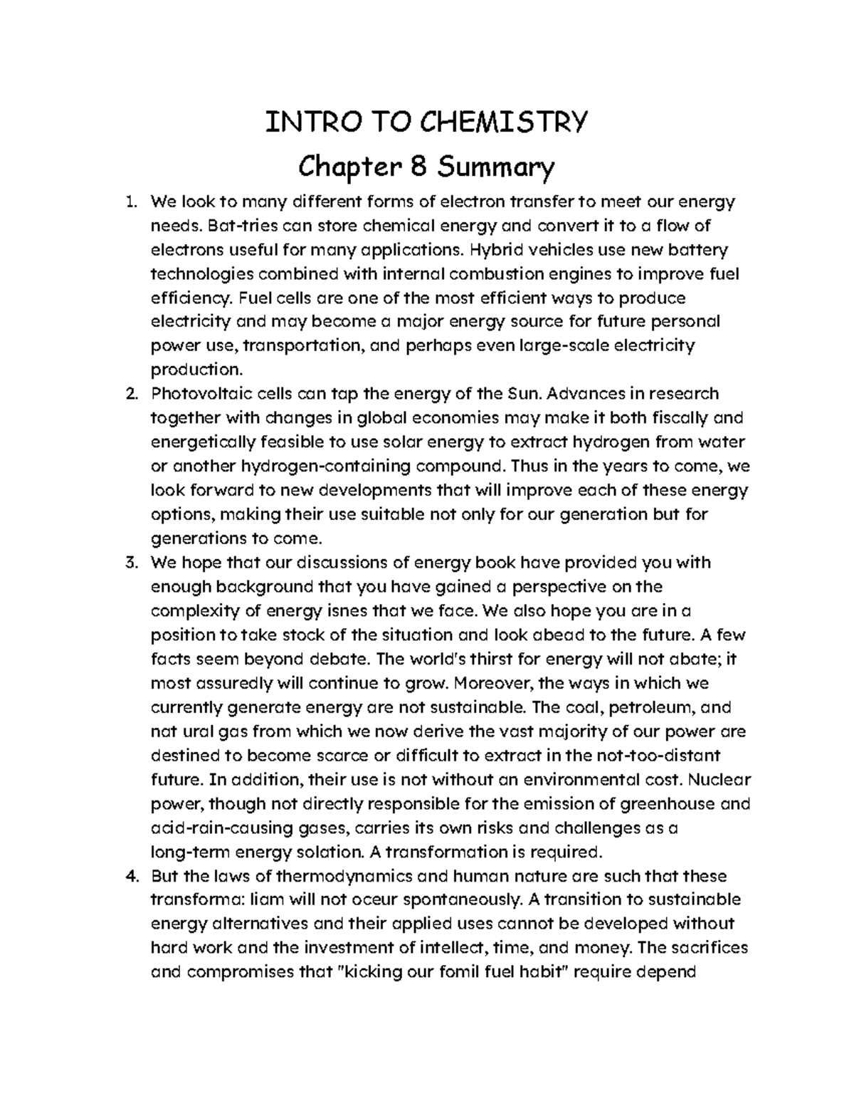 Intro to Chemistry Chapter 8 book summary - INTRO TO CHEMISTRY Chapter ...