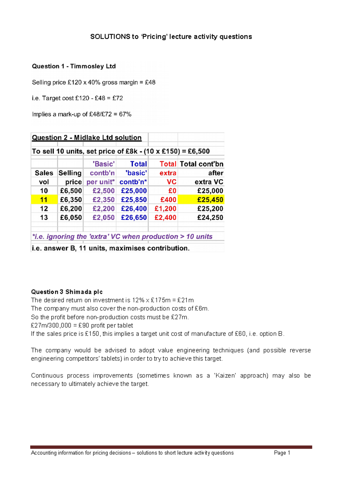 Solutions to pricing lecture activity questions - SOLUTIONS to ‘Pricing ...