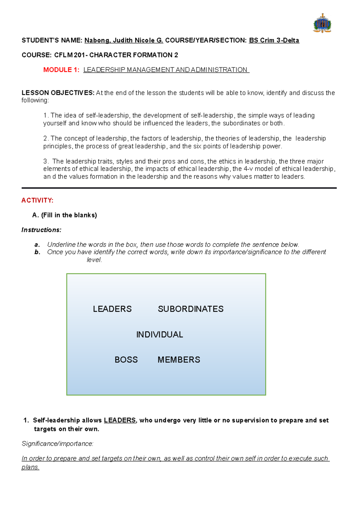 CFLM-M1 Nabong - character and leadership notes for criminology 3rd ...