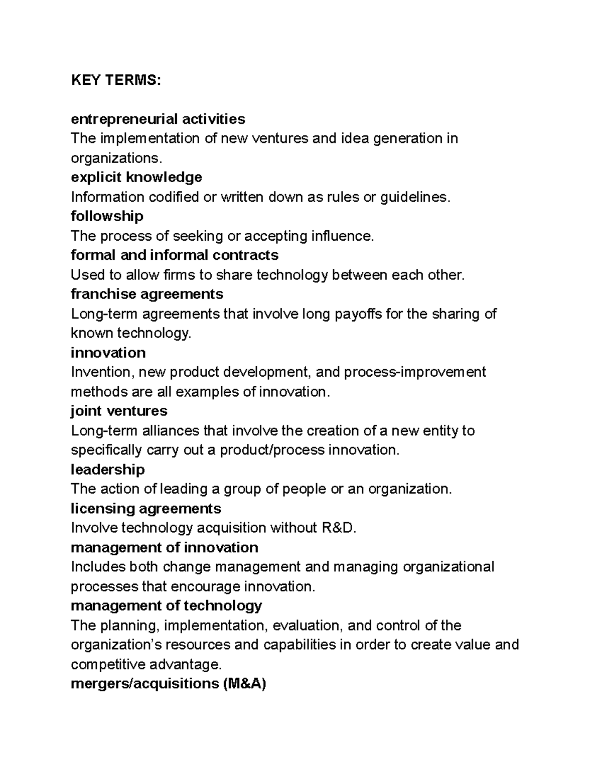 BUS201 Chpt 18 - Key Terms - KEY TERMS: entrepreneurial activities The ...