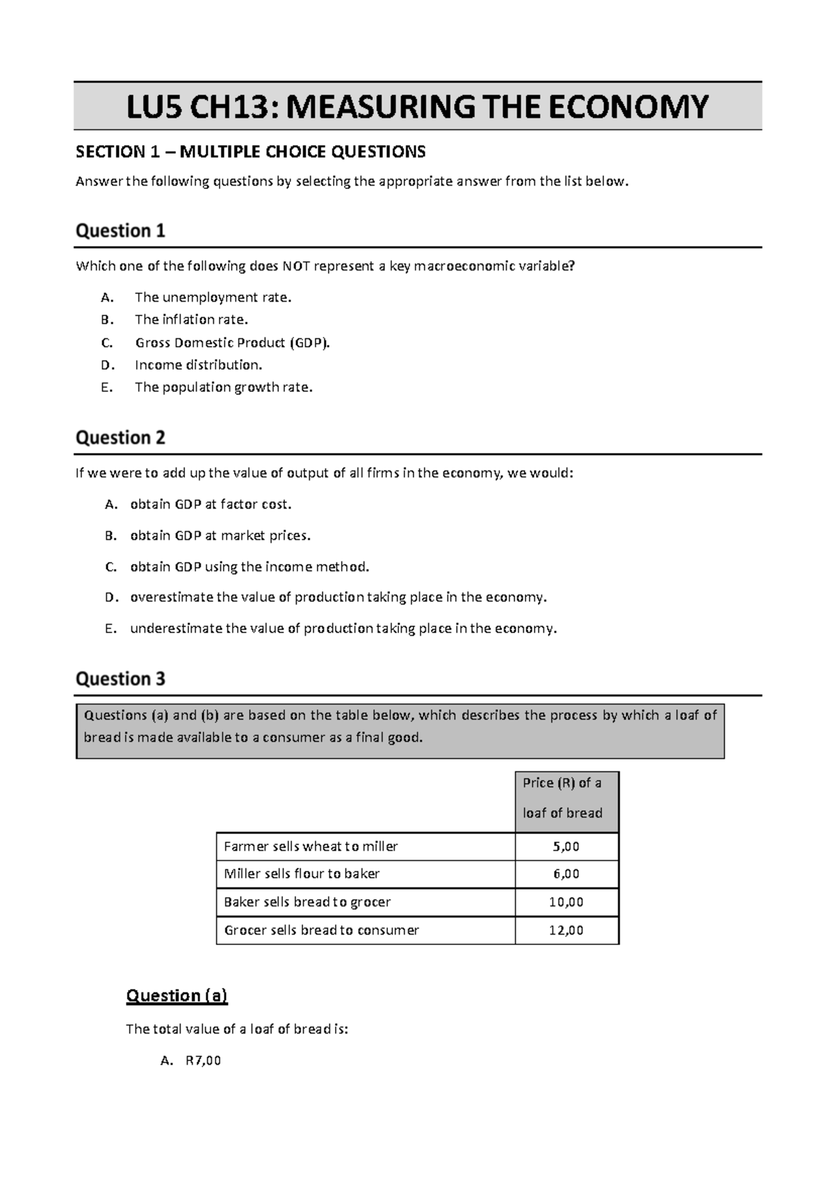 T2 LU5 Ch13 Measure the Economy - LU5 CH 13 : MEASURING THE ECONOMY ...