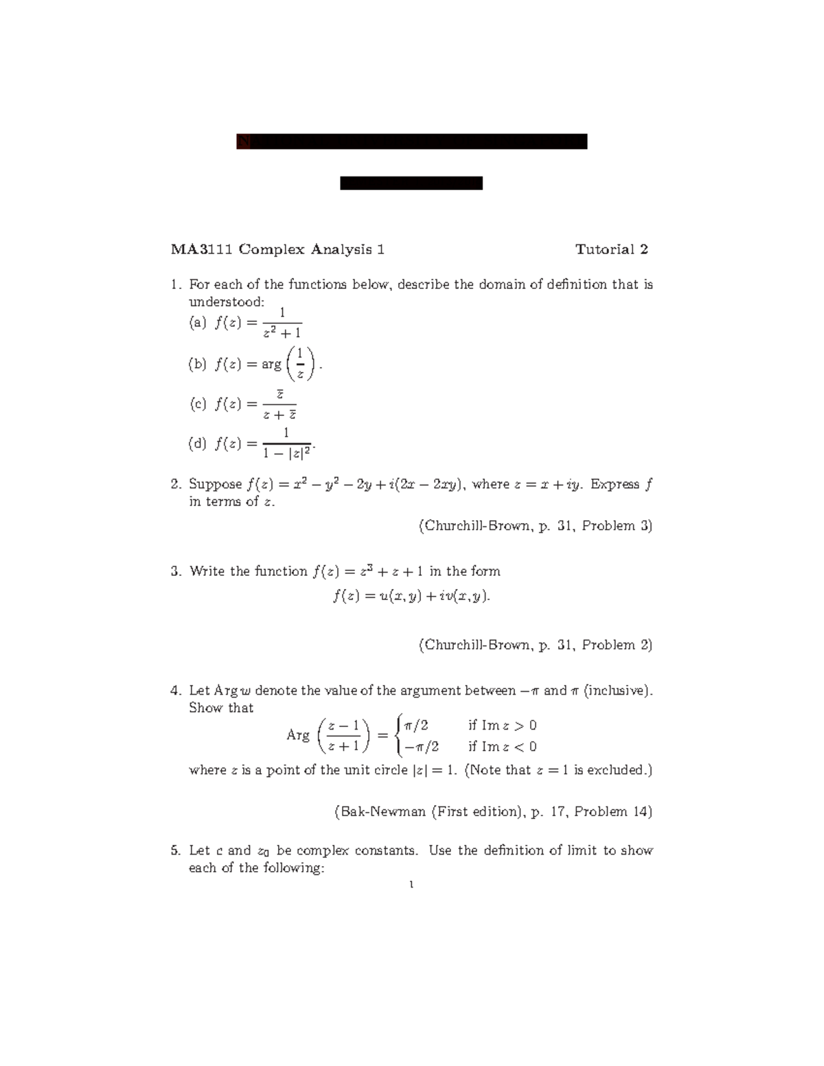 Let c and z0 be complex constants - NATIONAL UNIVERSITY OF SINGAPORE SEMESTER 1, 2013/ MA3111 ...