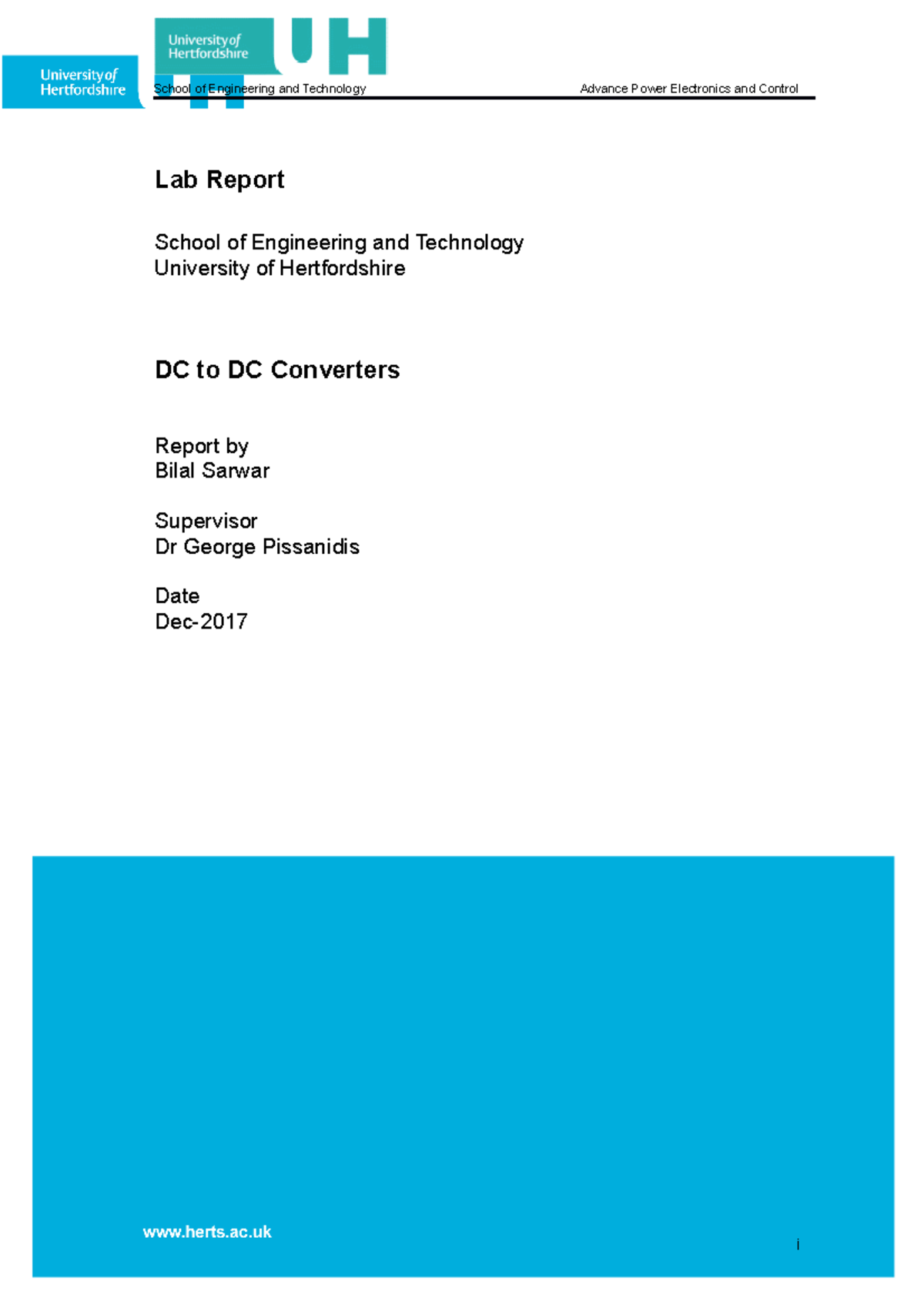 Dc Dc Assignment - Lab Report School of Engineering and Technology University of Hertfordshire ...