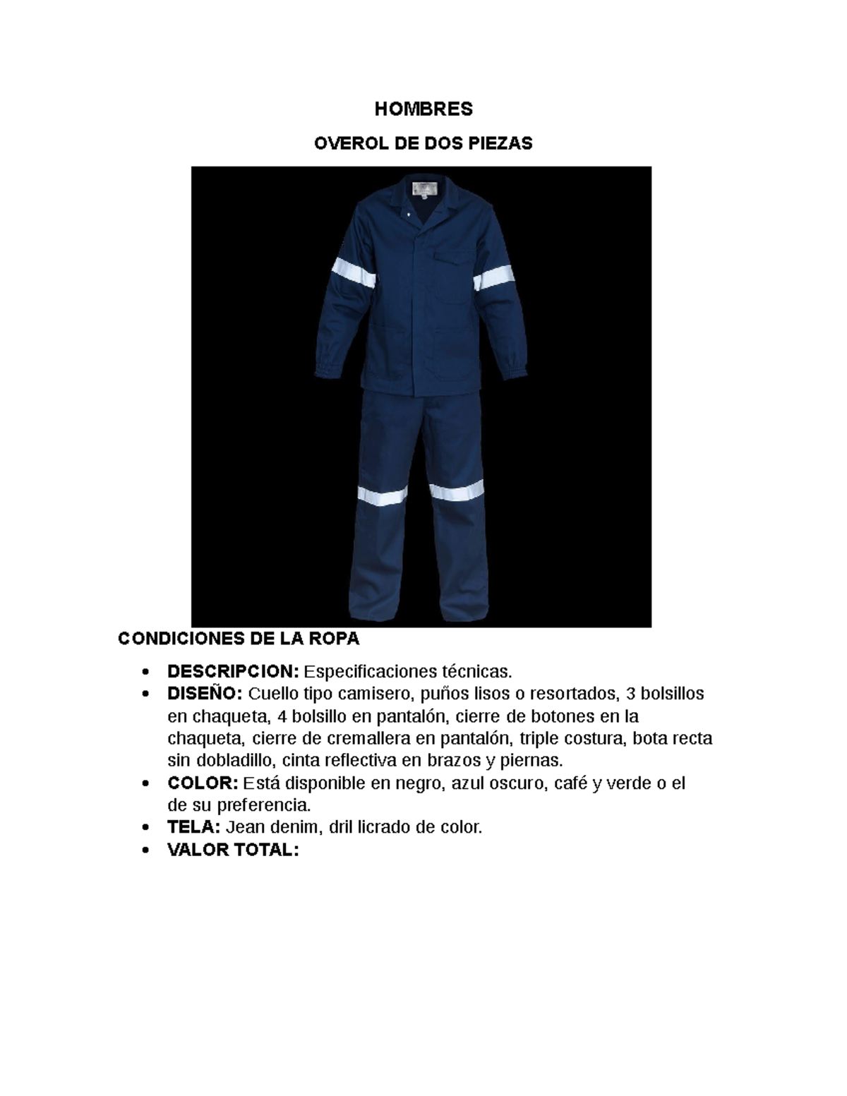 Trajes de Overol - ficha tecnica - HOMBRES OVEROL DE DOS PIEZAS ...