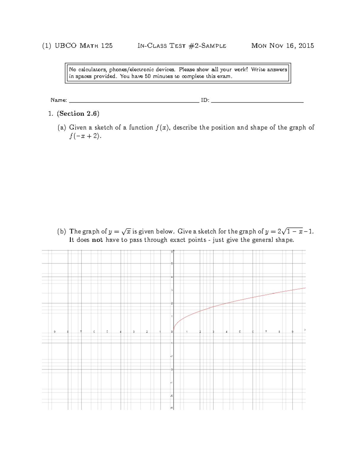 Math125Sample Test 2 - Midterm Practice test - (1) UBCO Math 125 No ...
