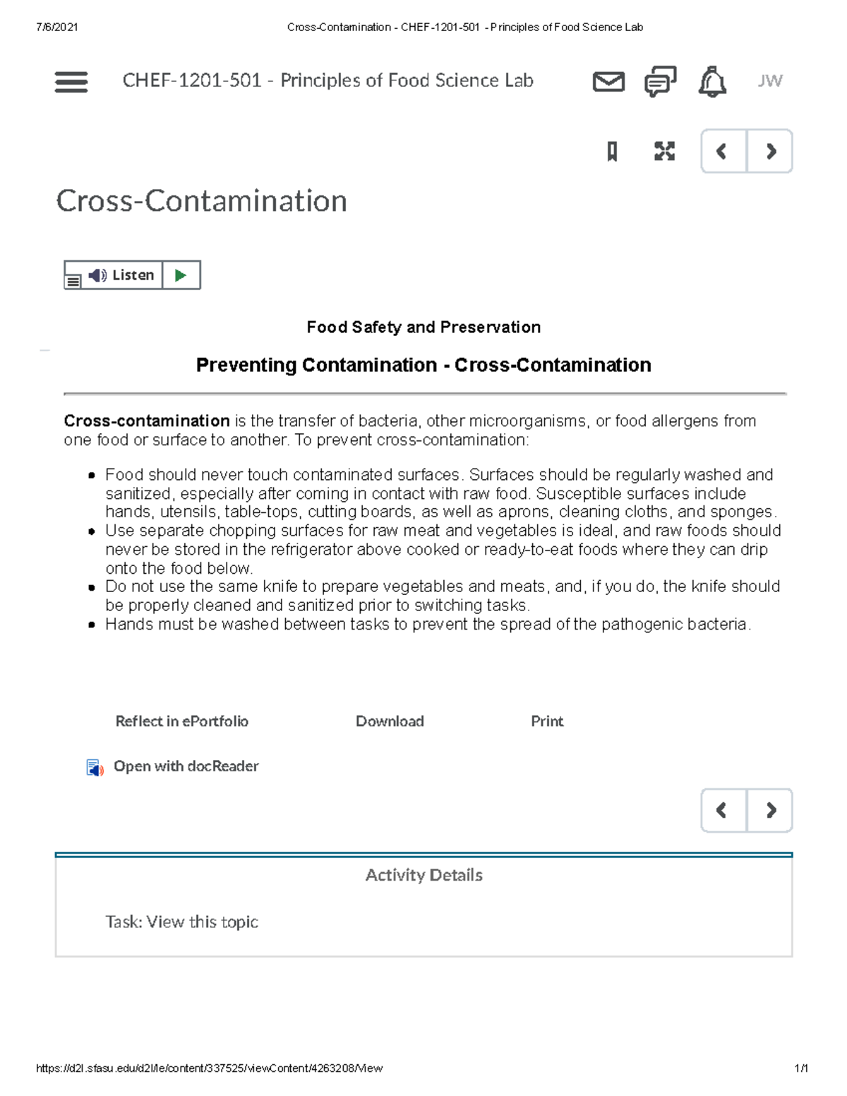 Cross-Contamination - CHEF-1201-501 - Principles of Food Science Lab ...