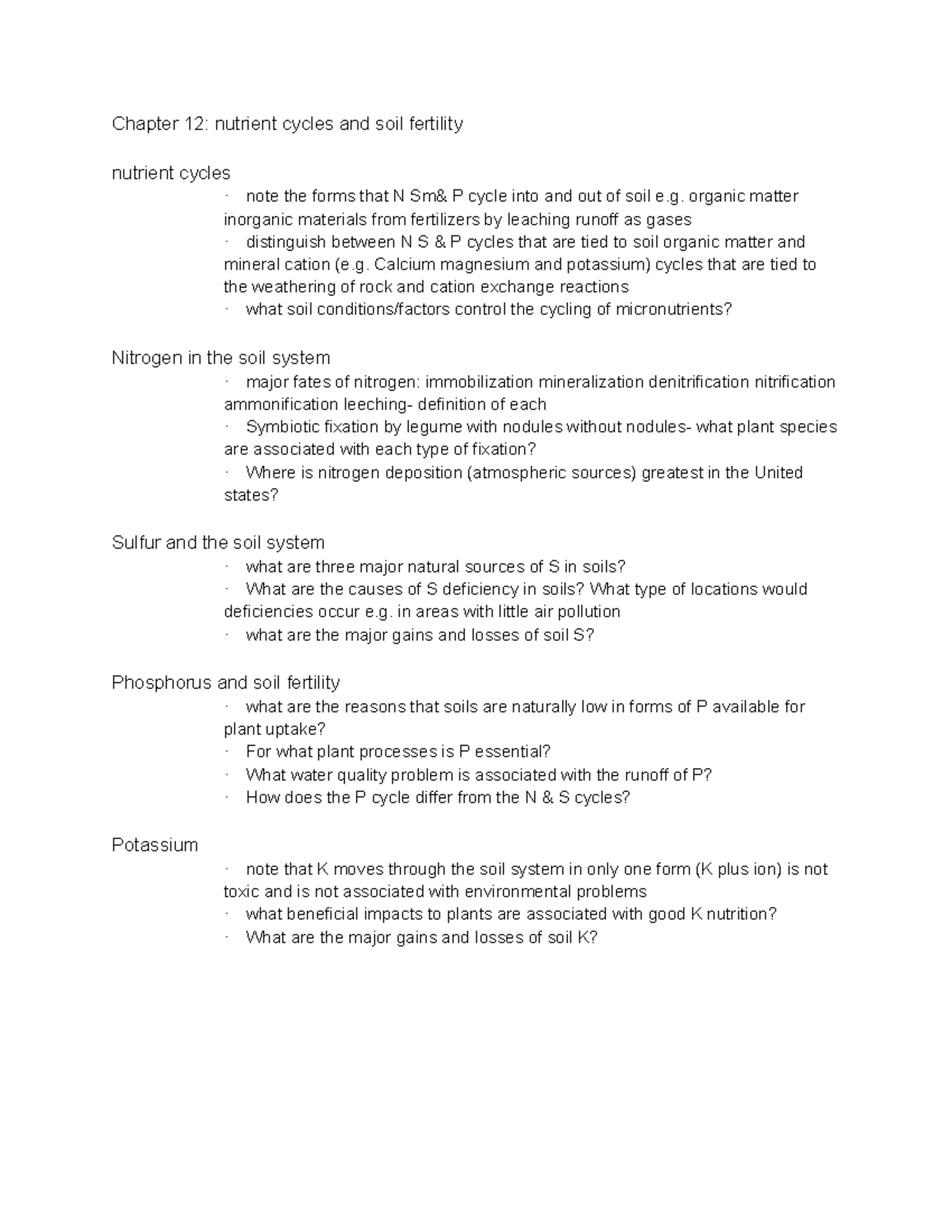 Ch 12 - chapter 12 - Chapter 12: nutrient cycles and soil fertility ...